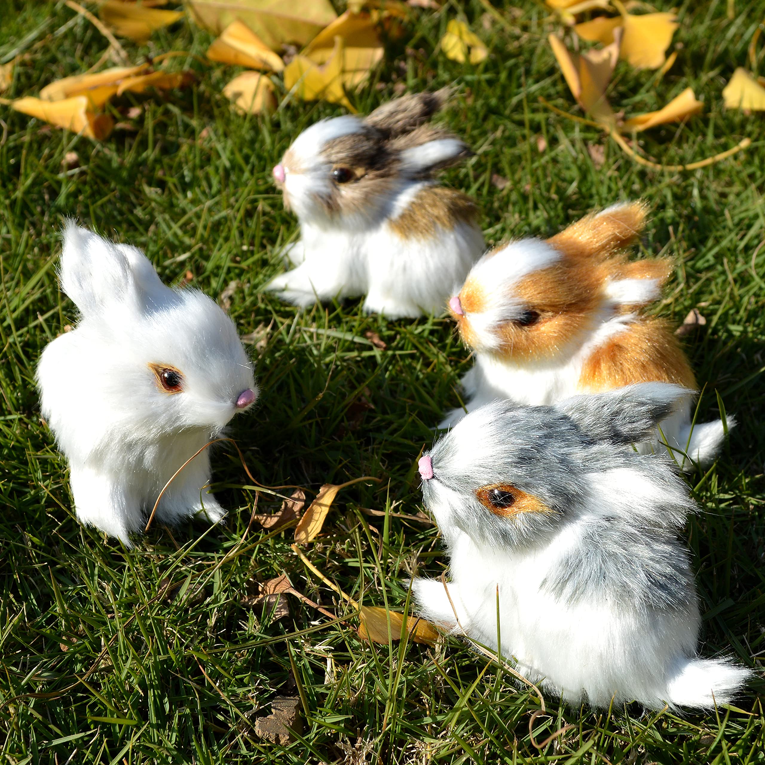 Amazon.com: Pack of 4 Assorted Miniature Realistic Furry Rabbits ...