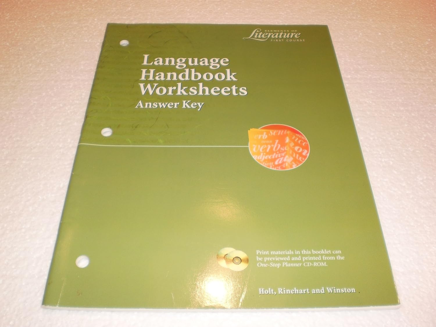 Language Handbook Worksheets Answer Key (Elements of Literature, 1st ...