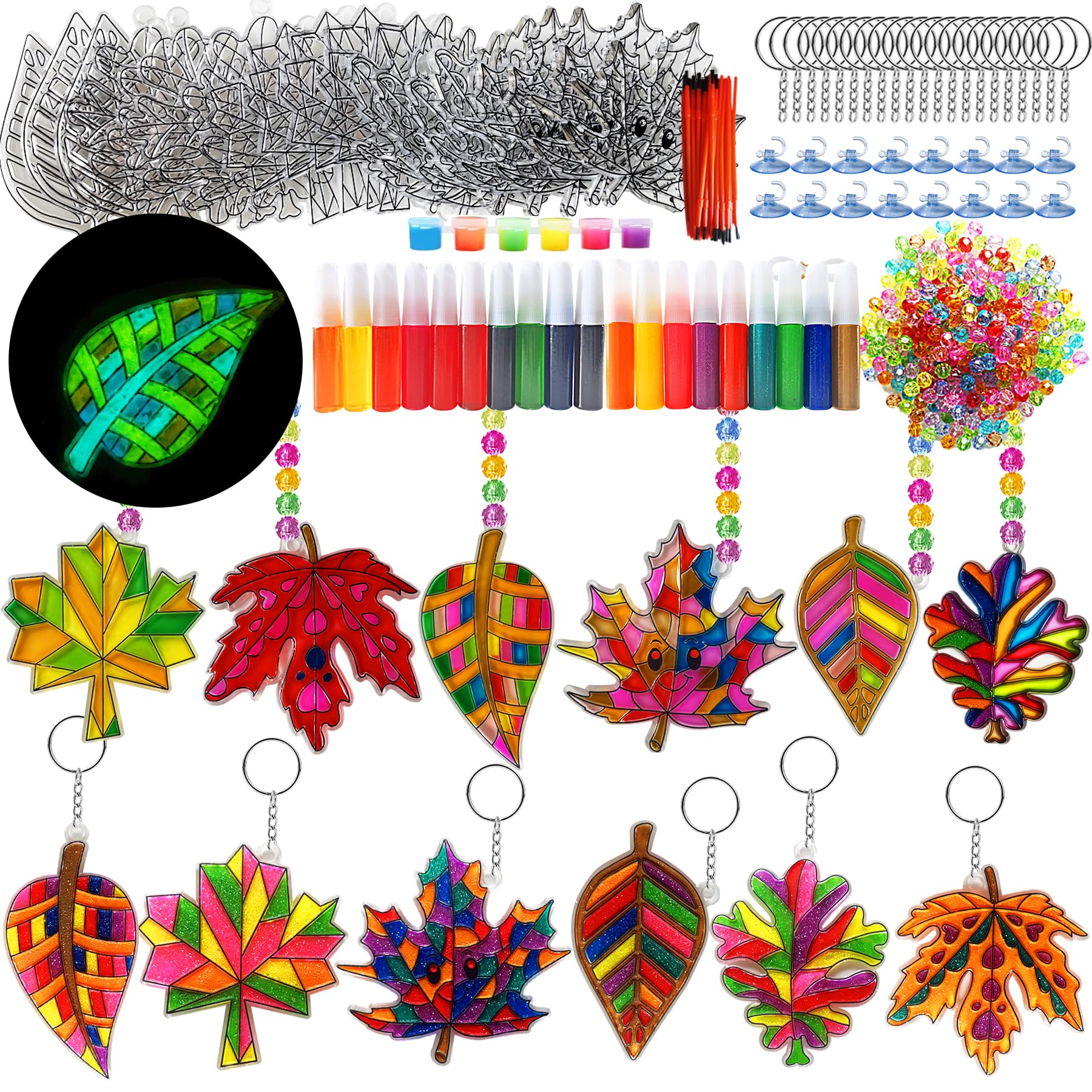 Amazon.com: 30 Sets Fall Leaf Suncatchers Keychains Craft Kits Diy ...