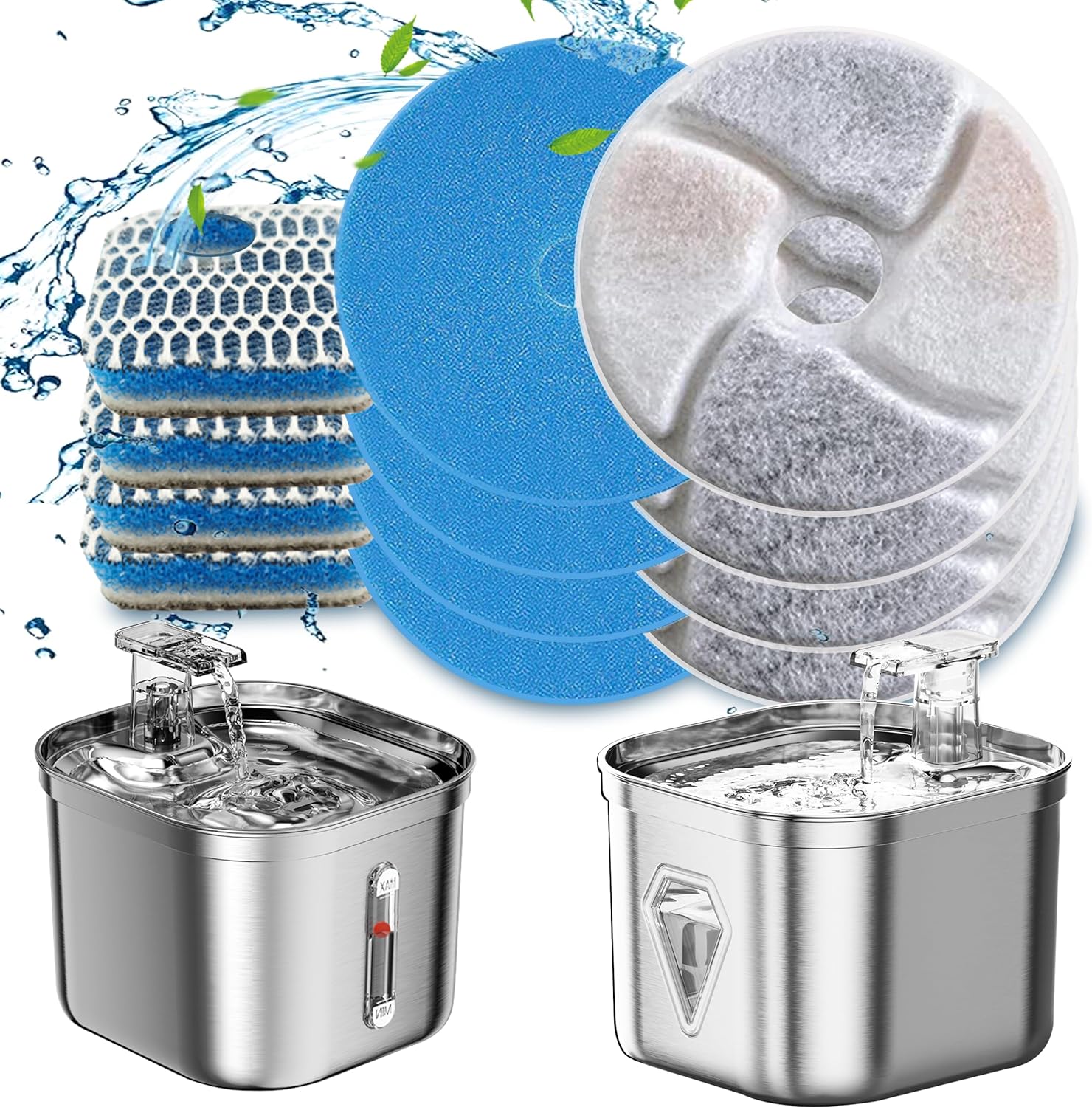 Amazon.com: Homtyler Stainless Steel Square Cat Water Fountain Filters ...