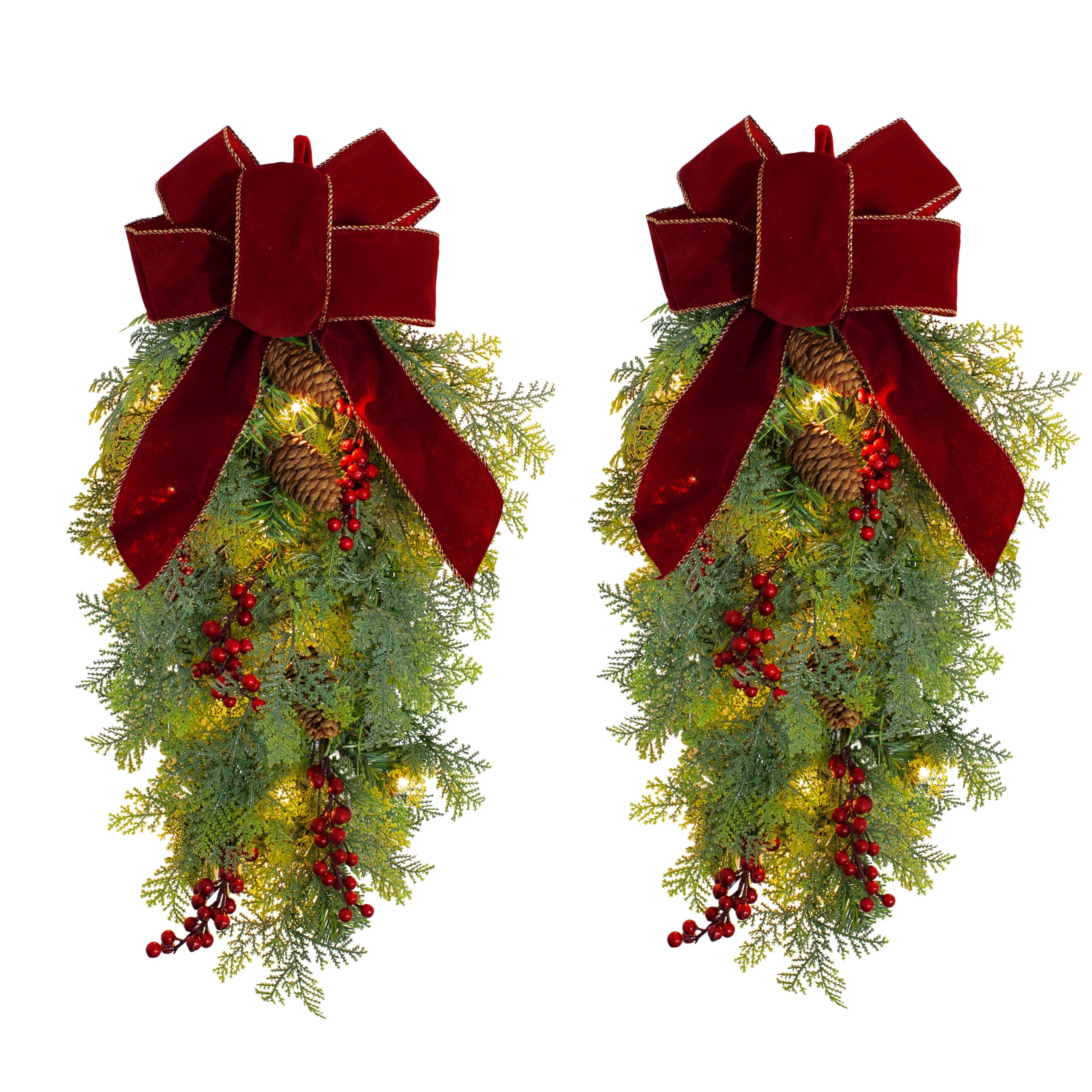 Amazon.com: Haute Decor Set of 2 Pre-lit Classic Christmas Chairback ...