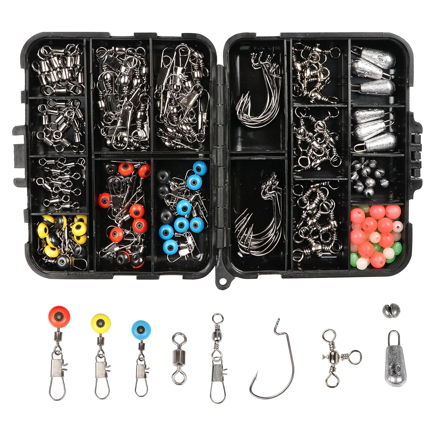 RUNCL Fishing Terminal Tackle, Tackle Box with Barrel Swivels, Safety ...