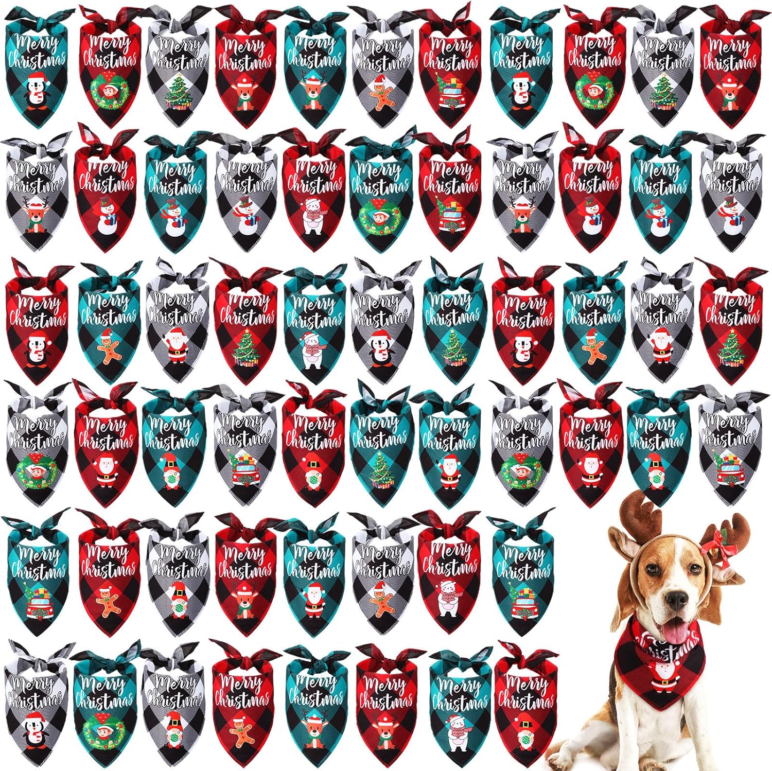 Amazon.com : Buryeah 60 Pcs Christmas Dog Bandanas Bulk Classic Plaid Dog Bandanas Kerchief ...