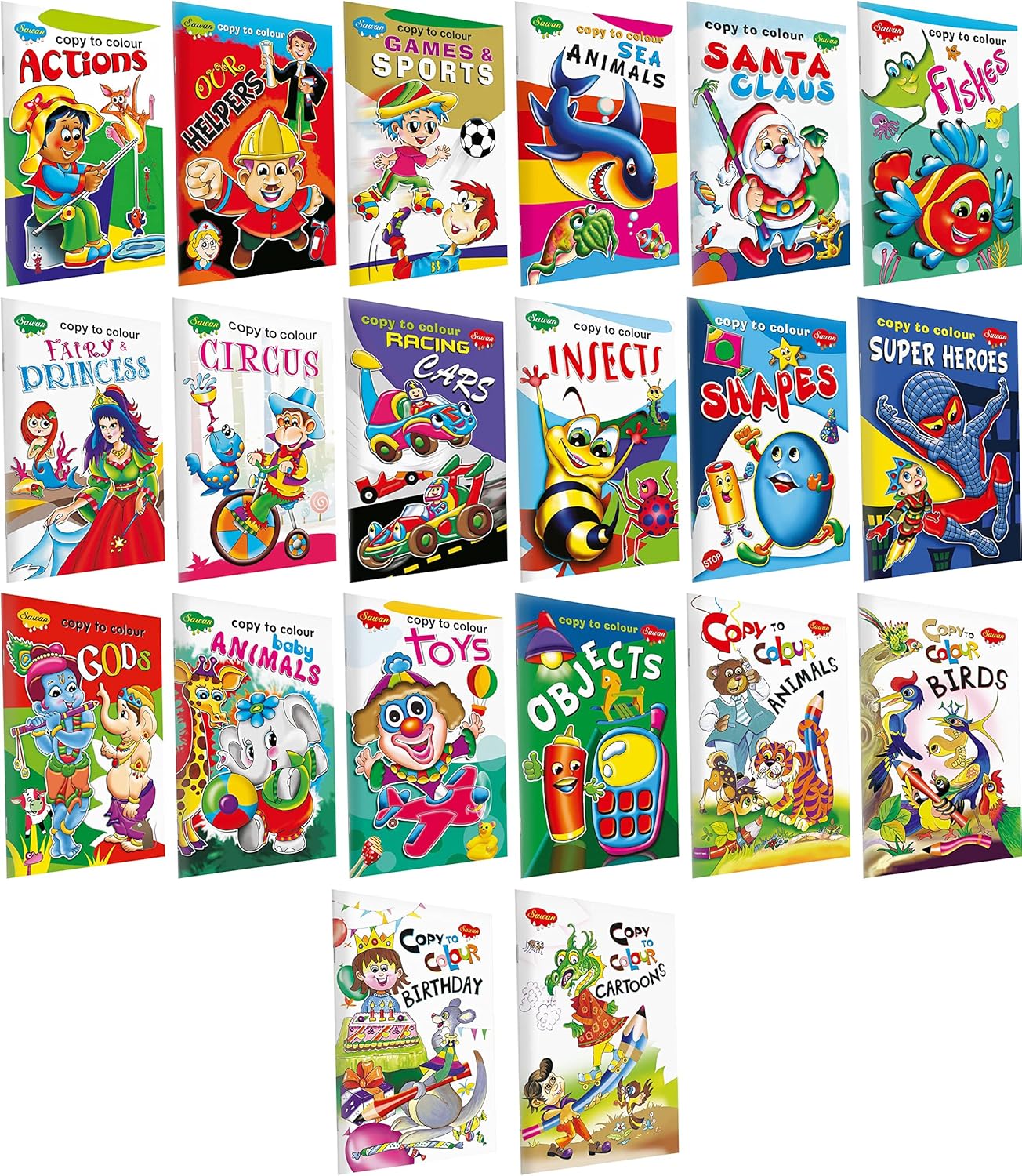 Sawan Set of 20 Books Colouring Books for kids (Copy to Colour Actions ...