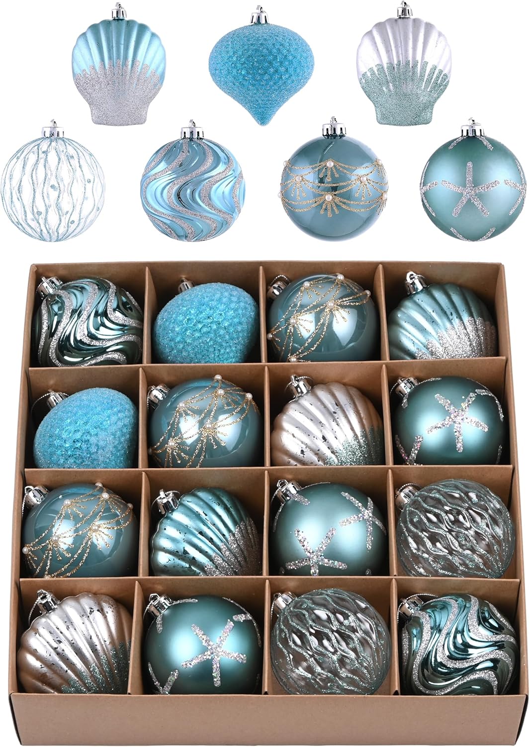 Amazon.com: Valery Madelyn Christmas Tree Ornaments Set, 16ct Light ...