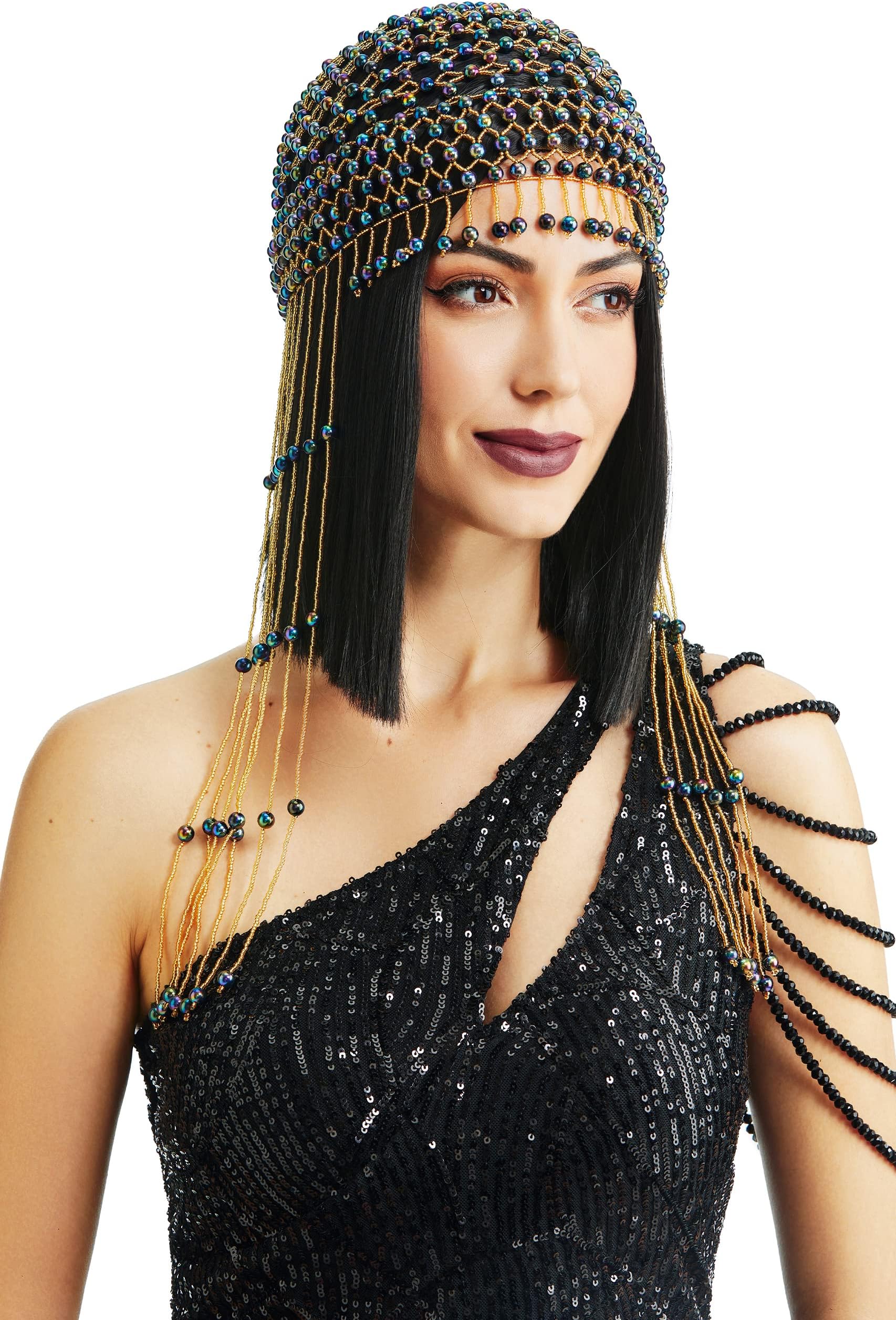 Amazon.com : BABEYOND 1920s Pearl Flapper Cap Headpiece Roaring 20s ...