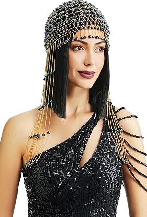 Amazon.com : BABEYOND 1920s Pearl Flapper Cap Headpiece Roaring 20s ...