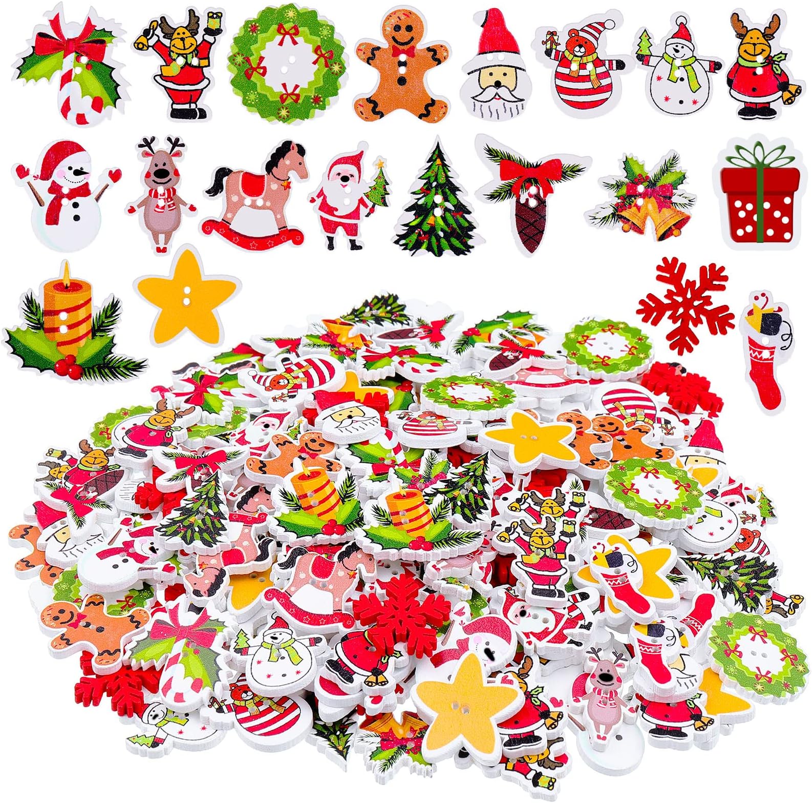 Amazon.com: 200 Pieces Christmas Wooden Buttons Assorted Christmas Art ...