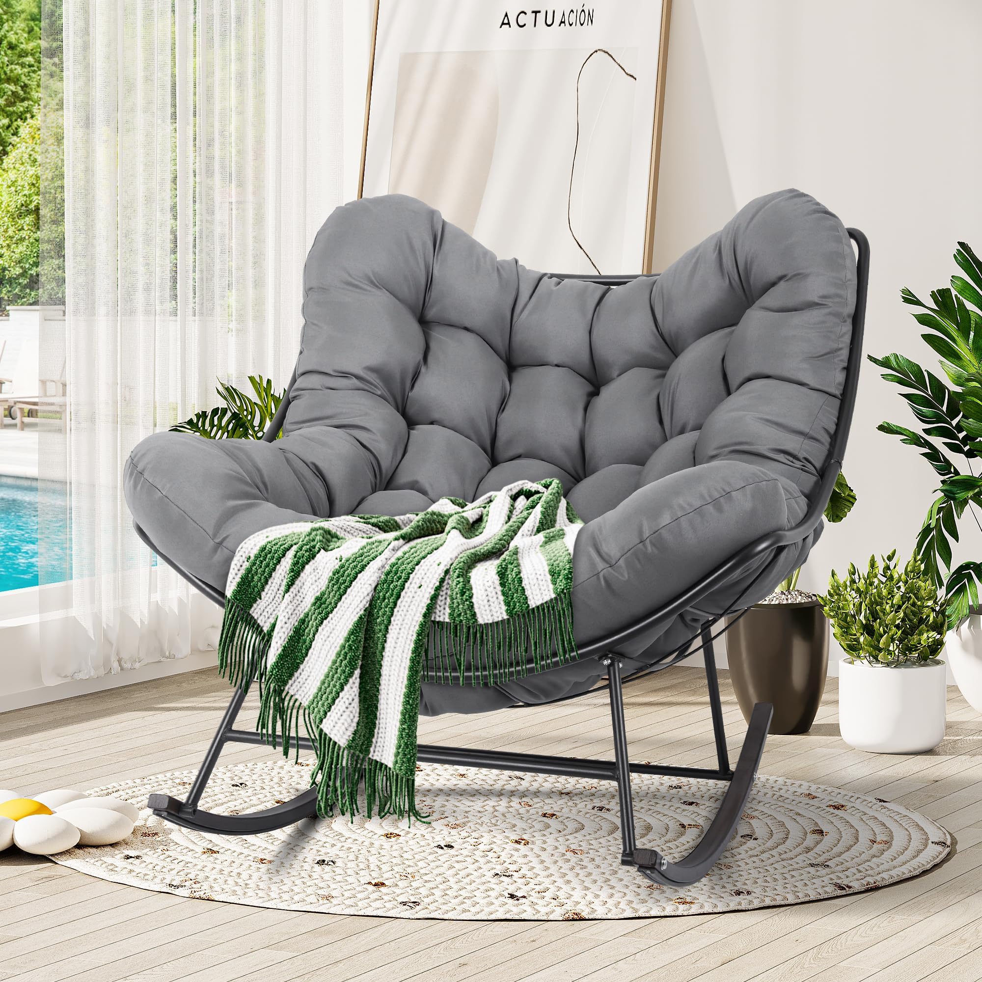 Amazon.com: YITAHOME Oversized Papasan Rocking Chair, Padded Patio ...