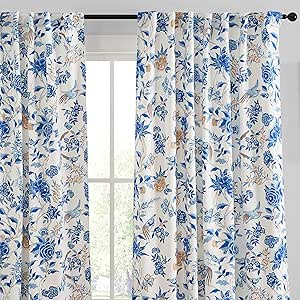 Amazon.com: HLC.ME Scarlet Blue Patterned Curtains - Floral and Birds ...