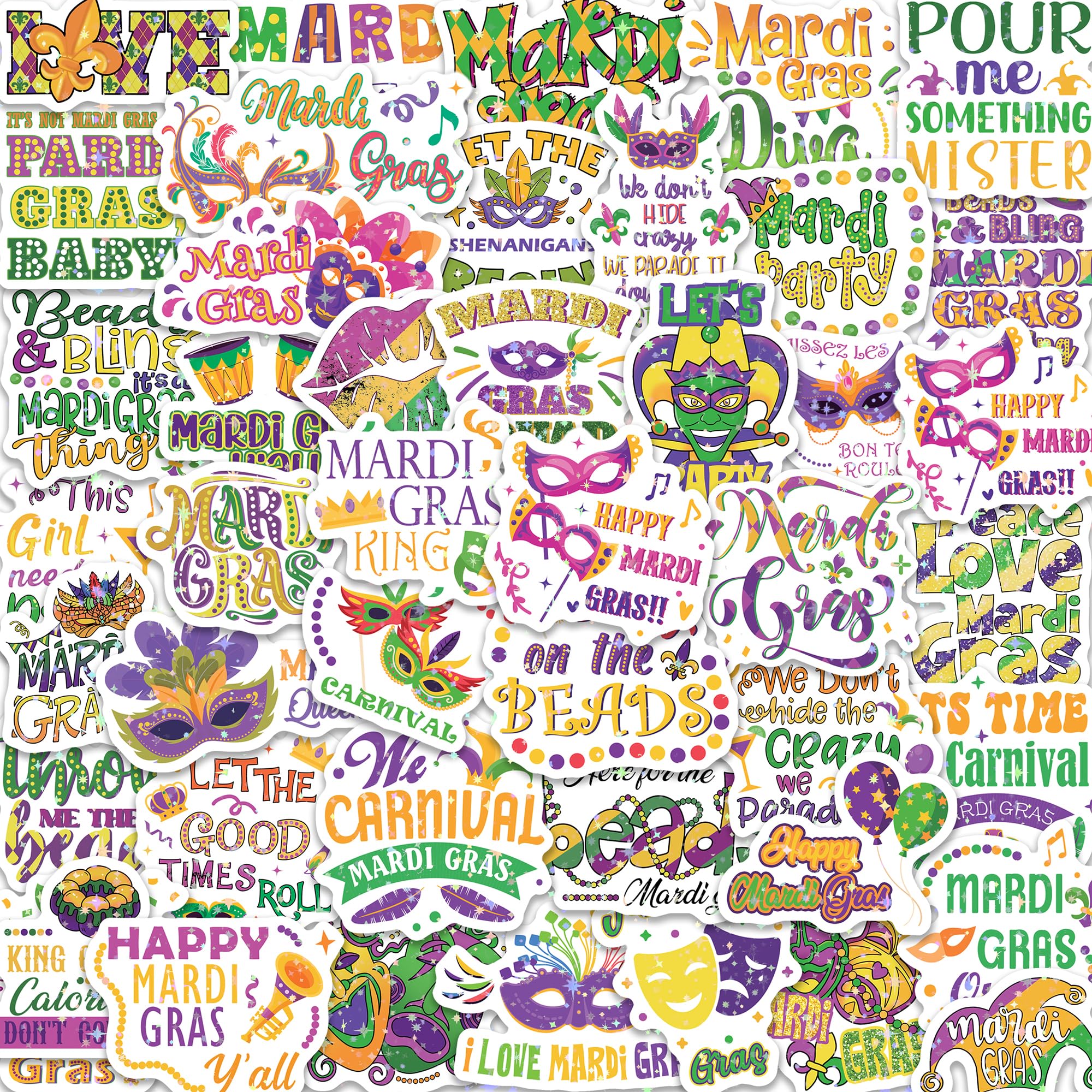 Amazon.com: Happy Mardi Gras Stickers, Waterproof Vinyl Mardi Gras ...