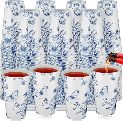 Amazon.com: Layhit 50 Pcs 16 oz Blue and White Flower Disposable Cups ...