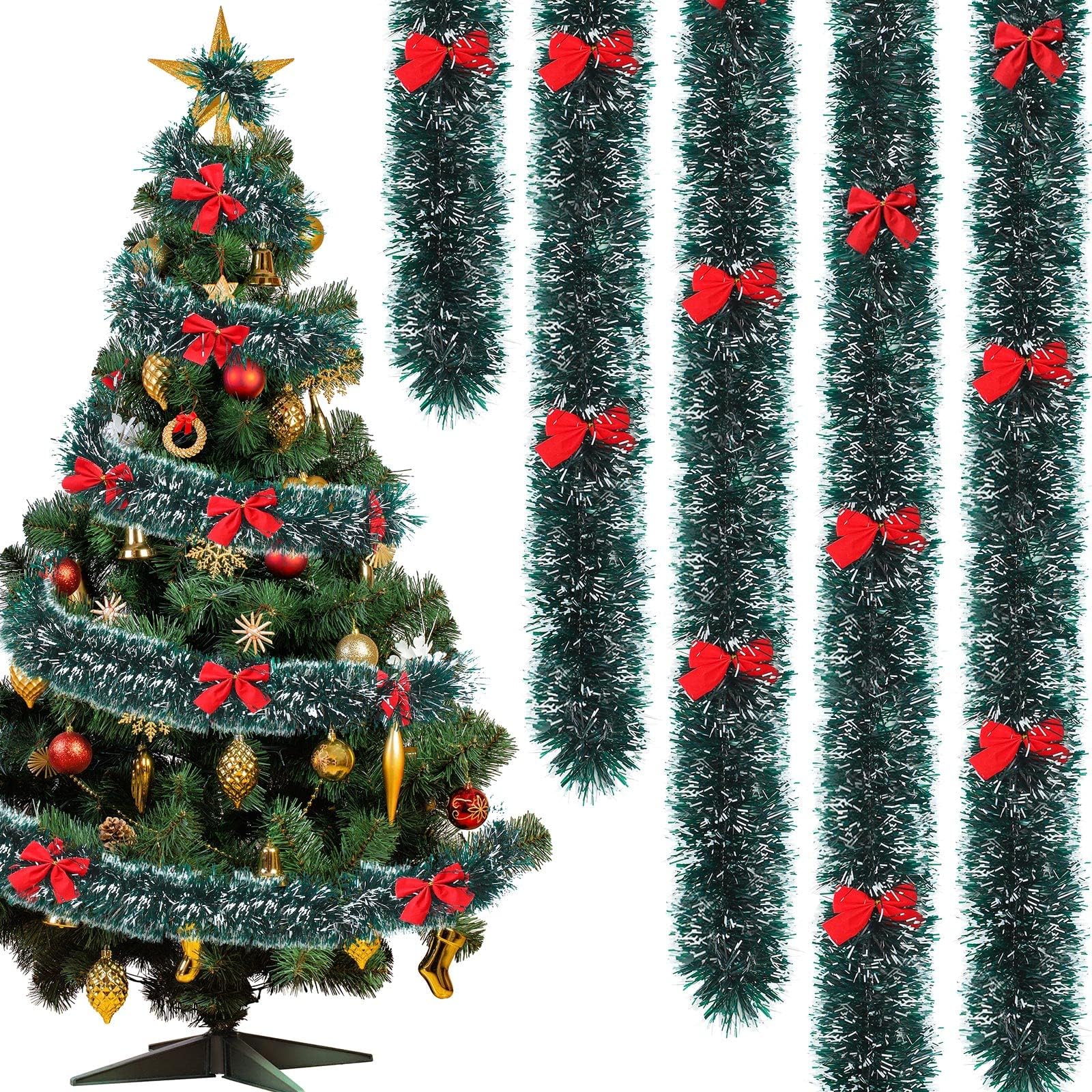 Amazon.com: 50 Feet Garland for Christmas Decorations,Green Snowy ...