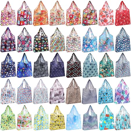 Amazon.com: 24 Pieces Reusable Grocery Bags Polyester Shopping Bags for ...