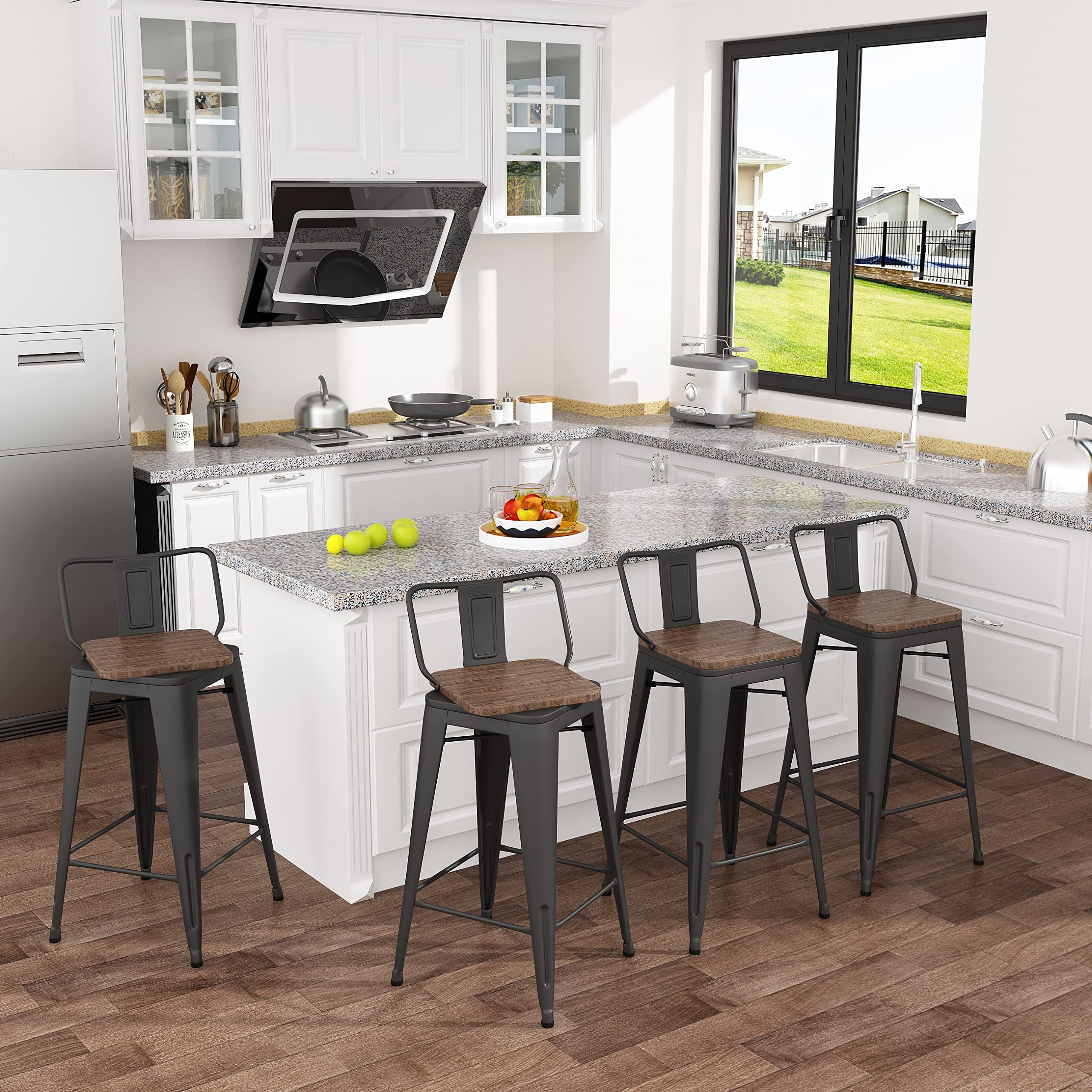 Snapklik.com : Aklaus 24 Inch Swivel Bar Stools Set Of 4 Metal Bar Stools