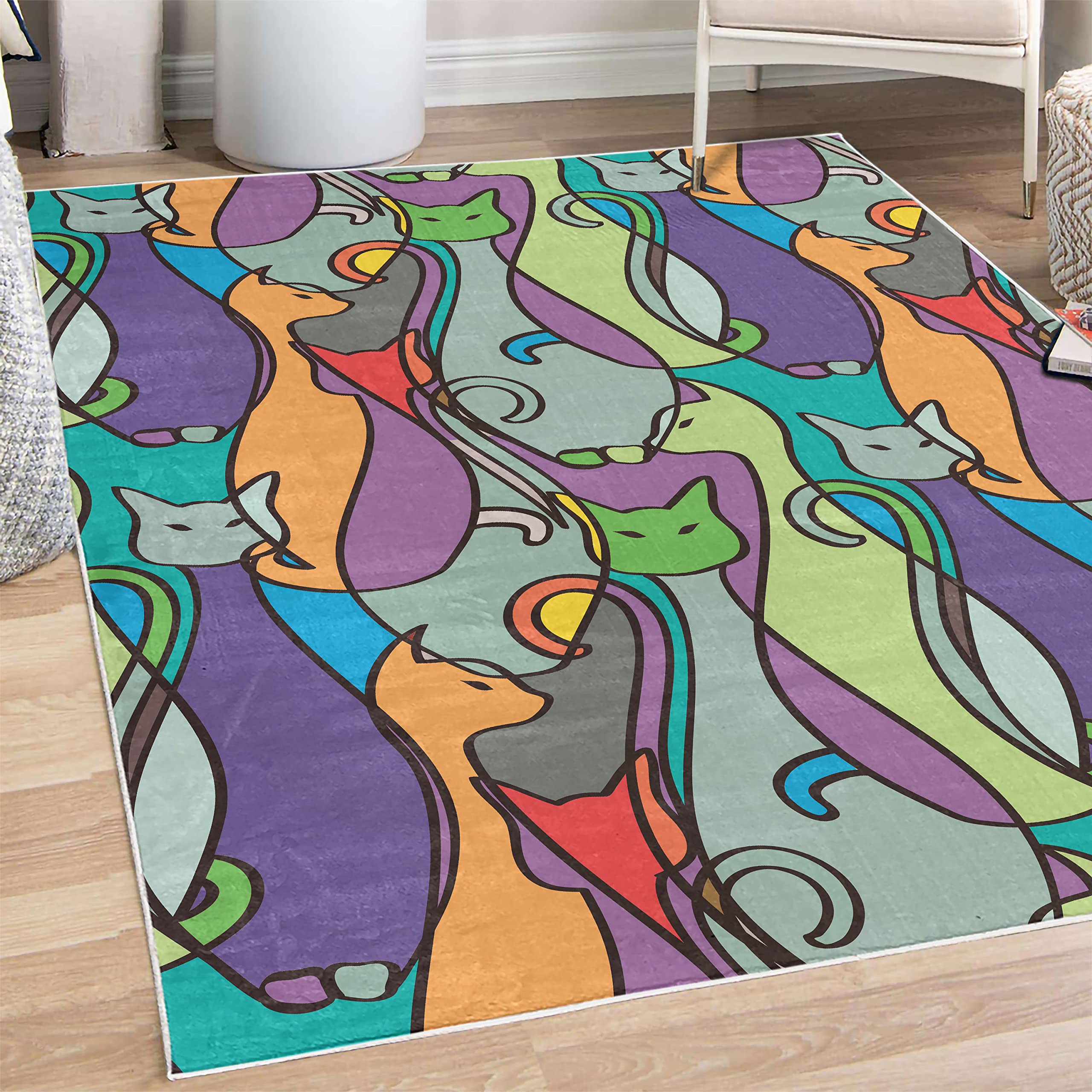 Lunarable Cat Decorative Rug, Colorful Kittens Domestic Contour ...