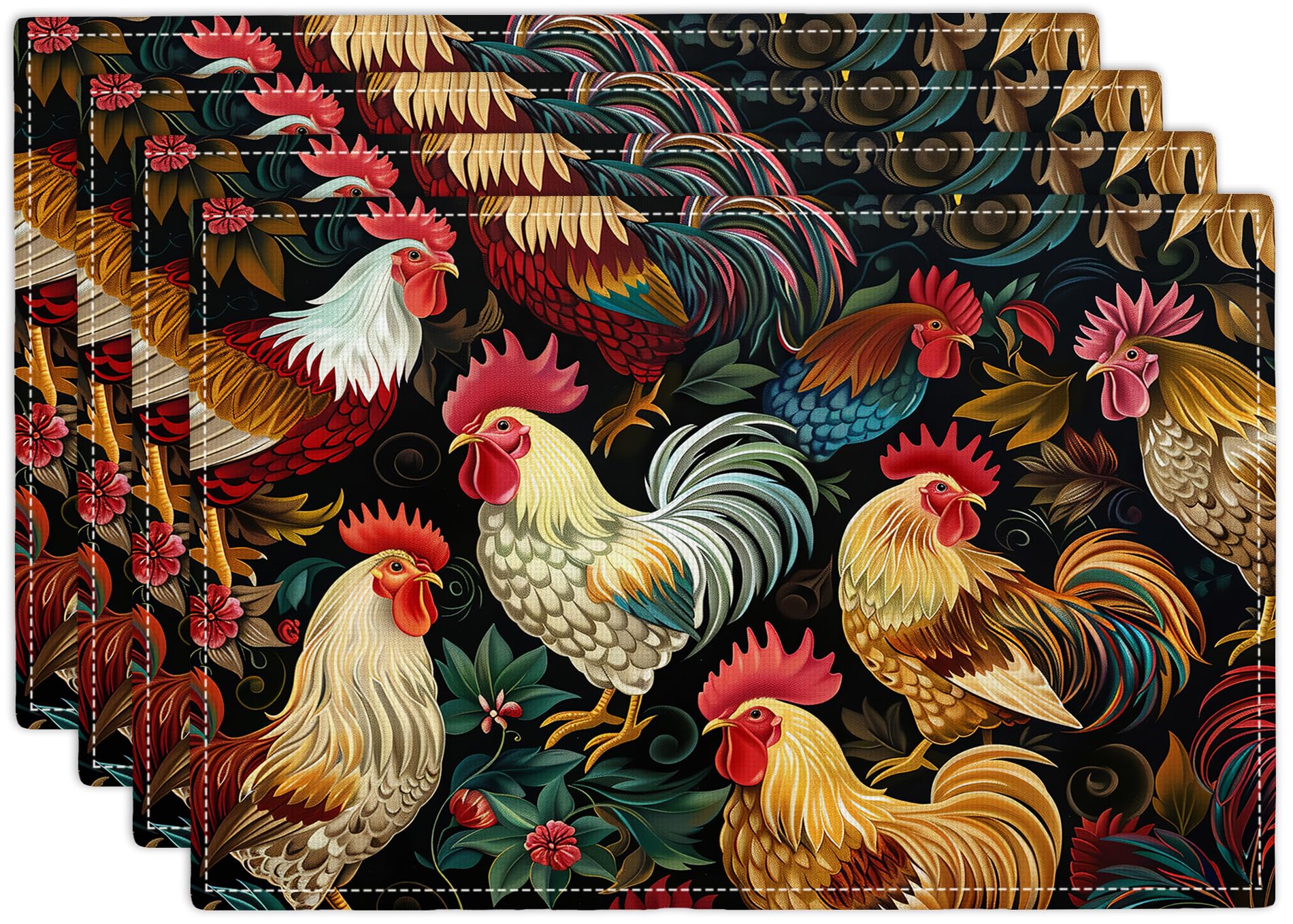 Amazon.com: Rooster Placemats Set of 4 Rustic Country Farm Chicken ...