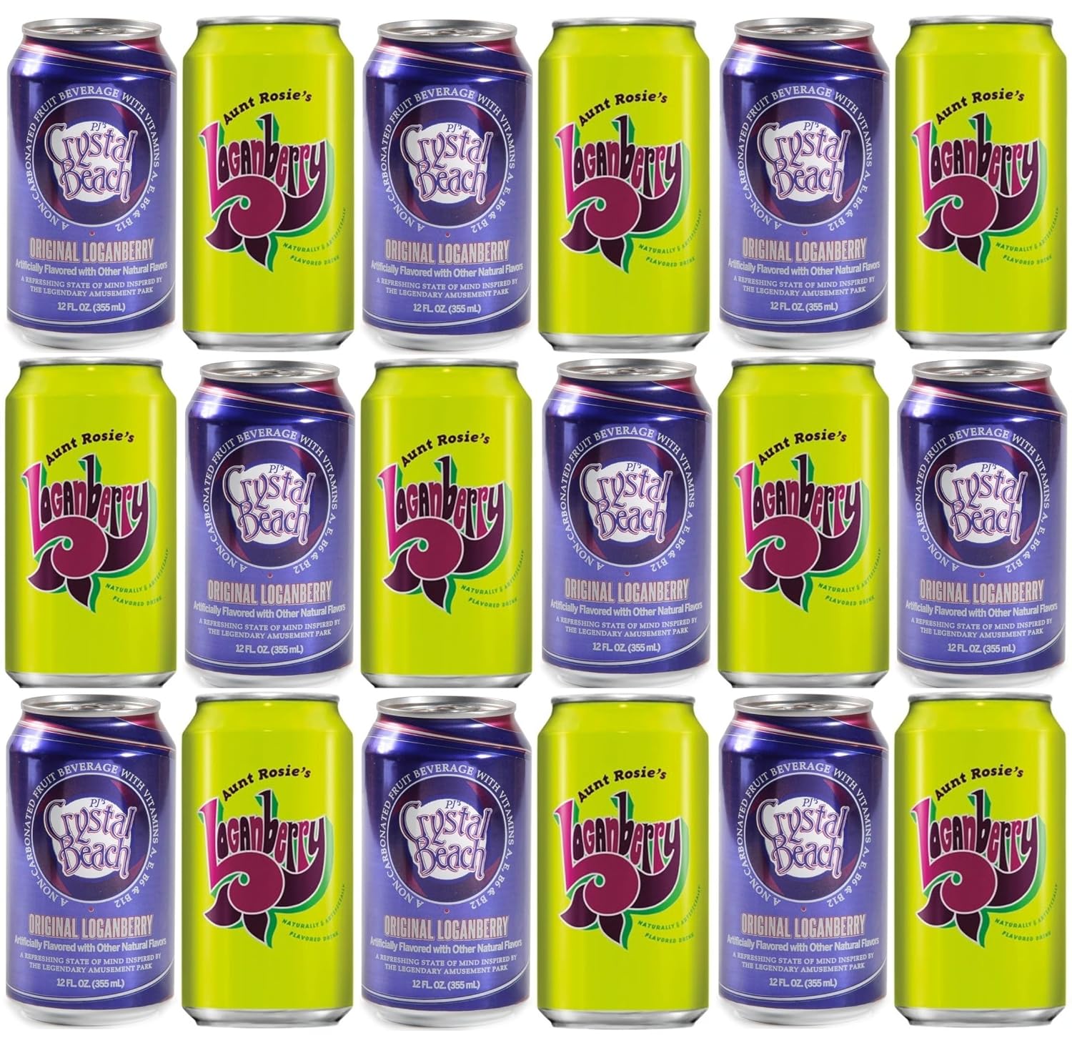 Amazon.com : 18 pack of Loganberry Drink Aunt Rosies and Crystal Beach ...