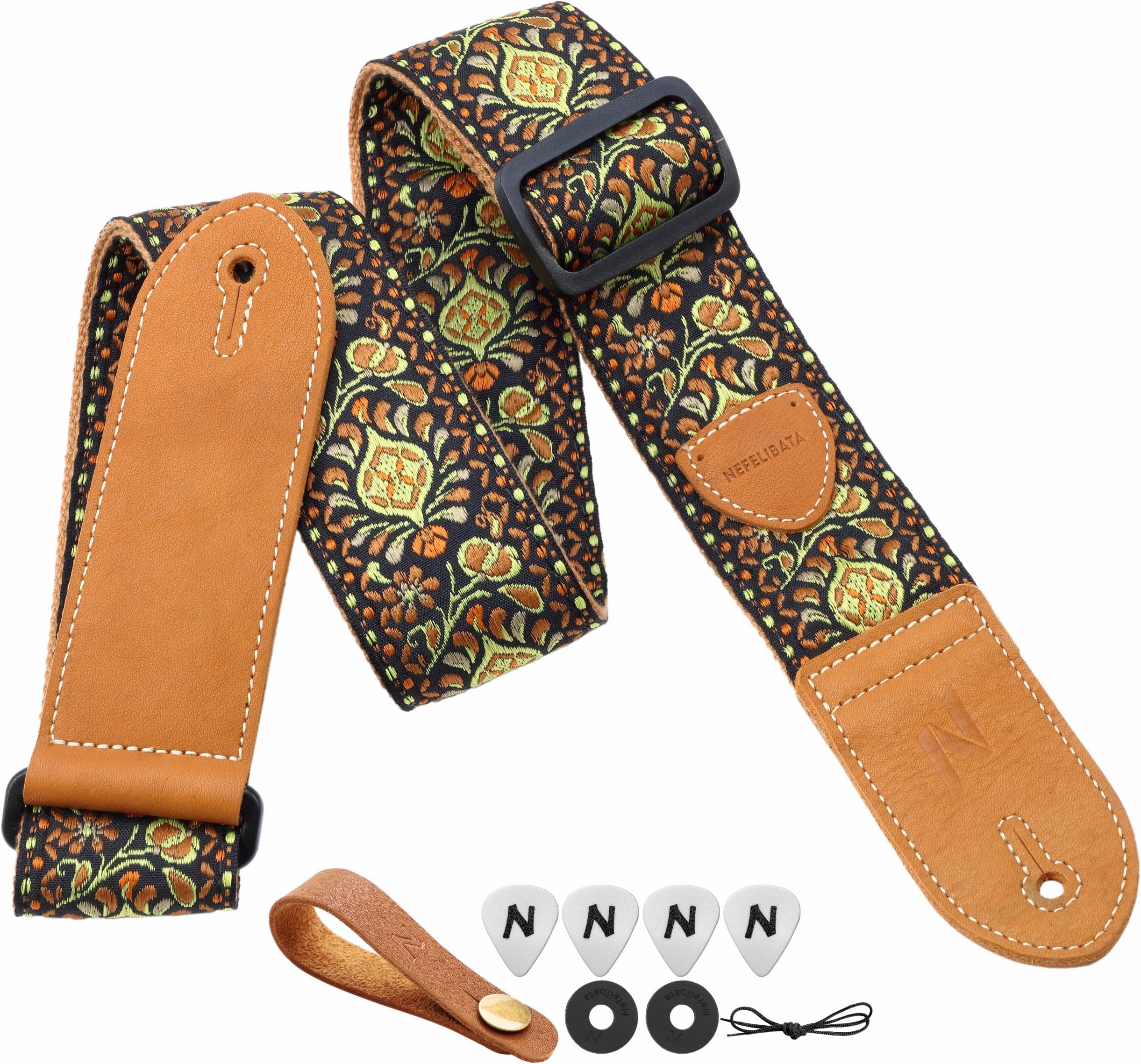 Amazon.com: Nefelibata Guitar Strap,Double leather ends,Vintage Woven W ...