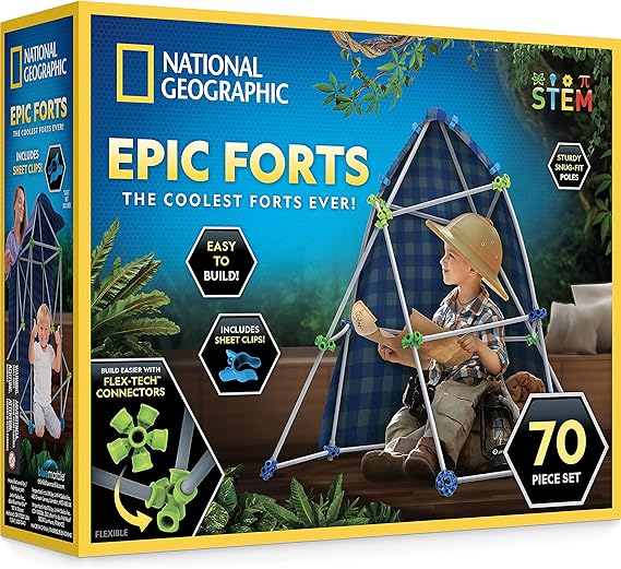 Amazon.com: NATIONAL GEOGRAPHIC Kids Fort Building Kit - 70-Piece ...