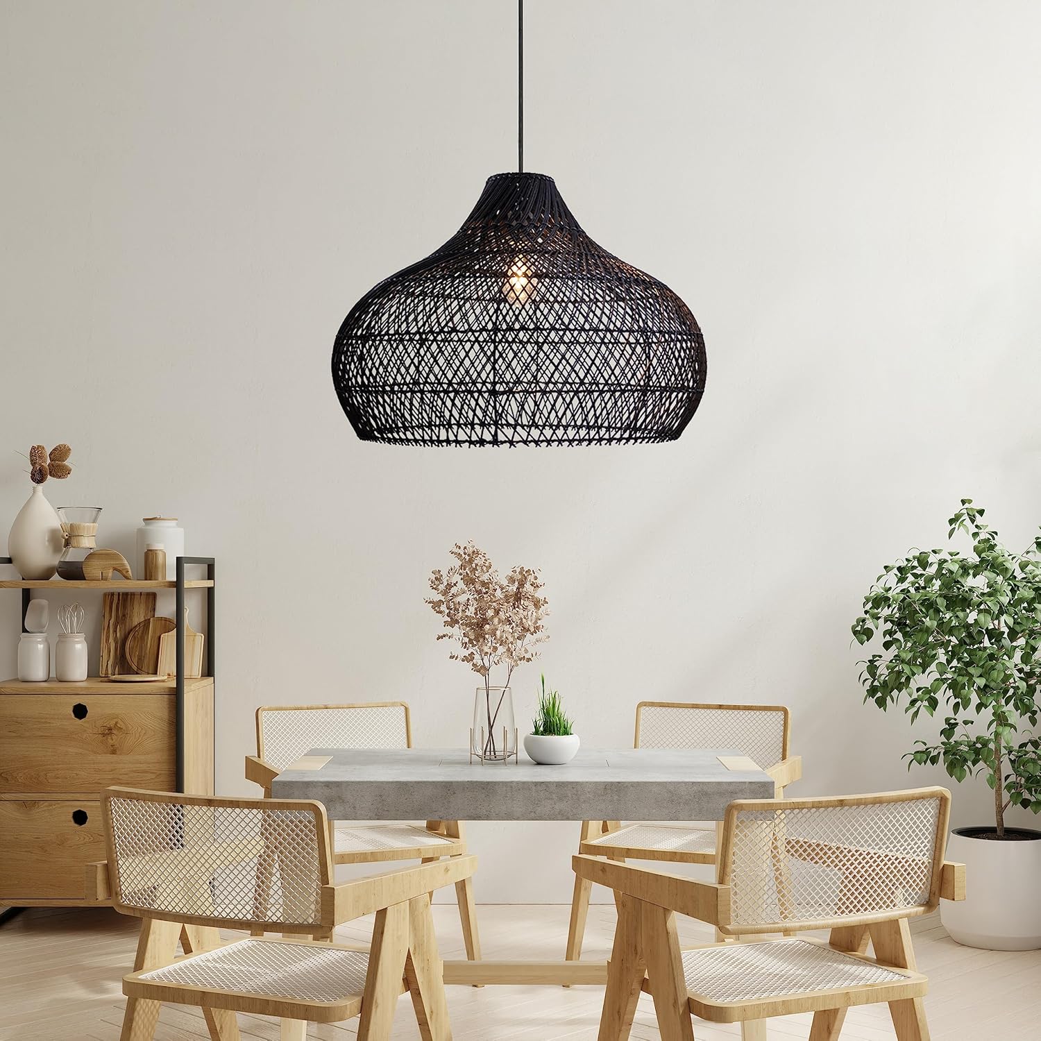 Rowabi Rattan Pendant Light - Bamboo Pendant Light, Boho Lamp, Rattan ...