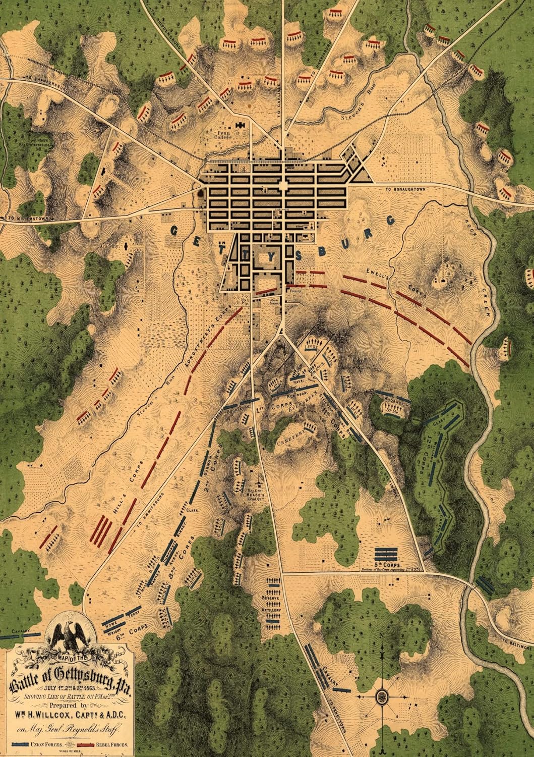 Amazon.com: 1863 Map of The Battle of Gettysburg, Pa. | July 1-3, 1863 ...