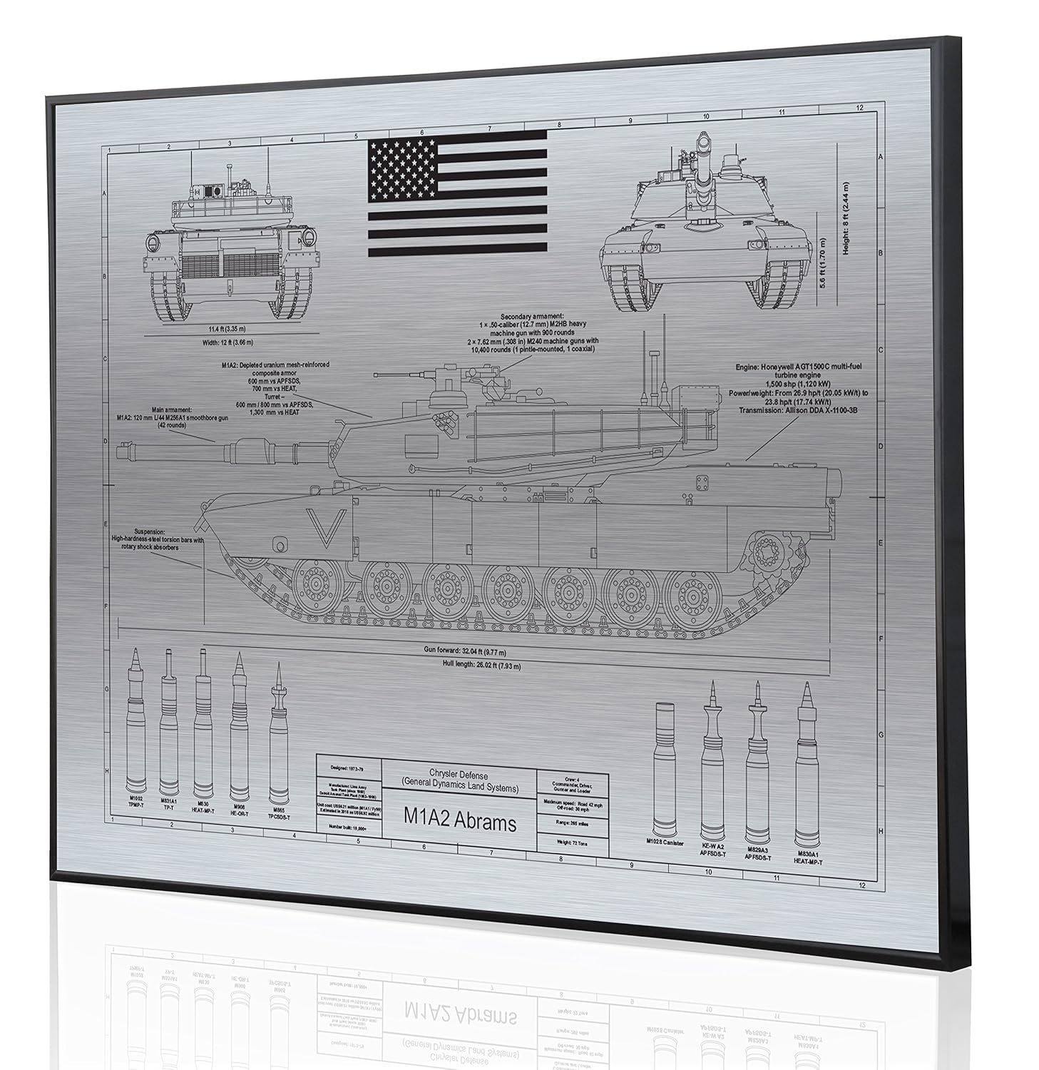 Amazon.com: M1A2 Abrams Tank Blueprint Artwork-Laser Marked ...