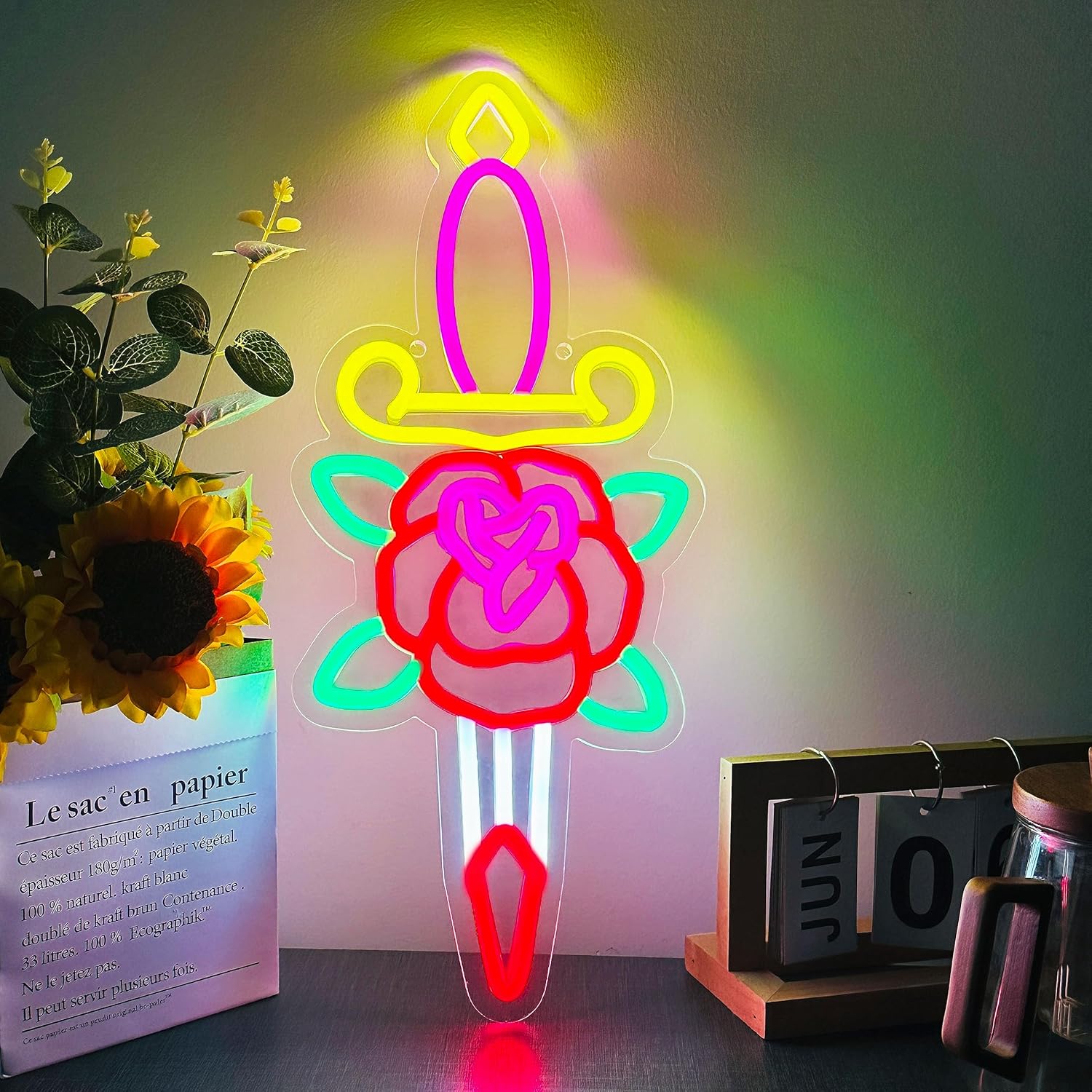Amazon.com: Heliwey Rose Sword Neon Sign for Wall Decor Rose Sword LED ...