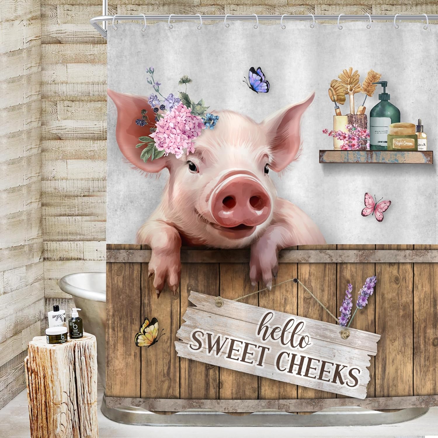 Amazon.com: Cinbloo Funny Pig Shower Curtain 60Wx72H Farmhouse Cute ...