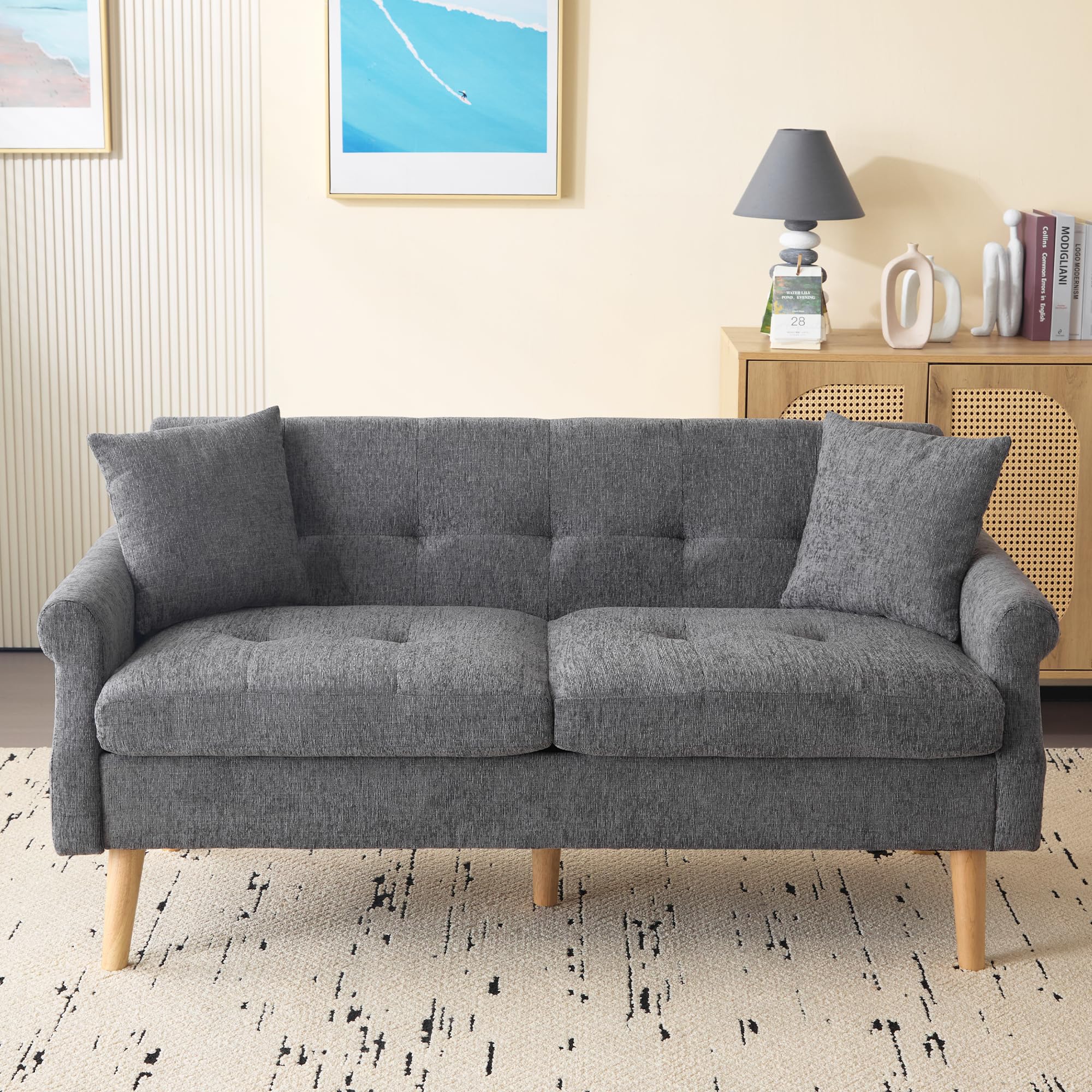 Merax Sofa 2-Seater, 2-Seater Sofa with 2 Cushions, Small Fabric Couch ...