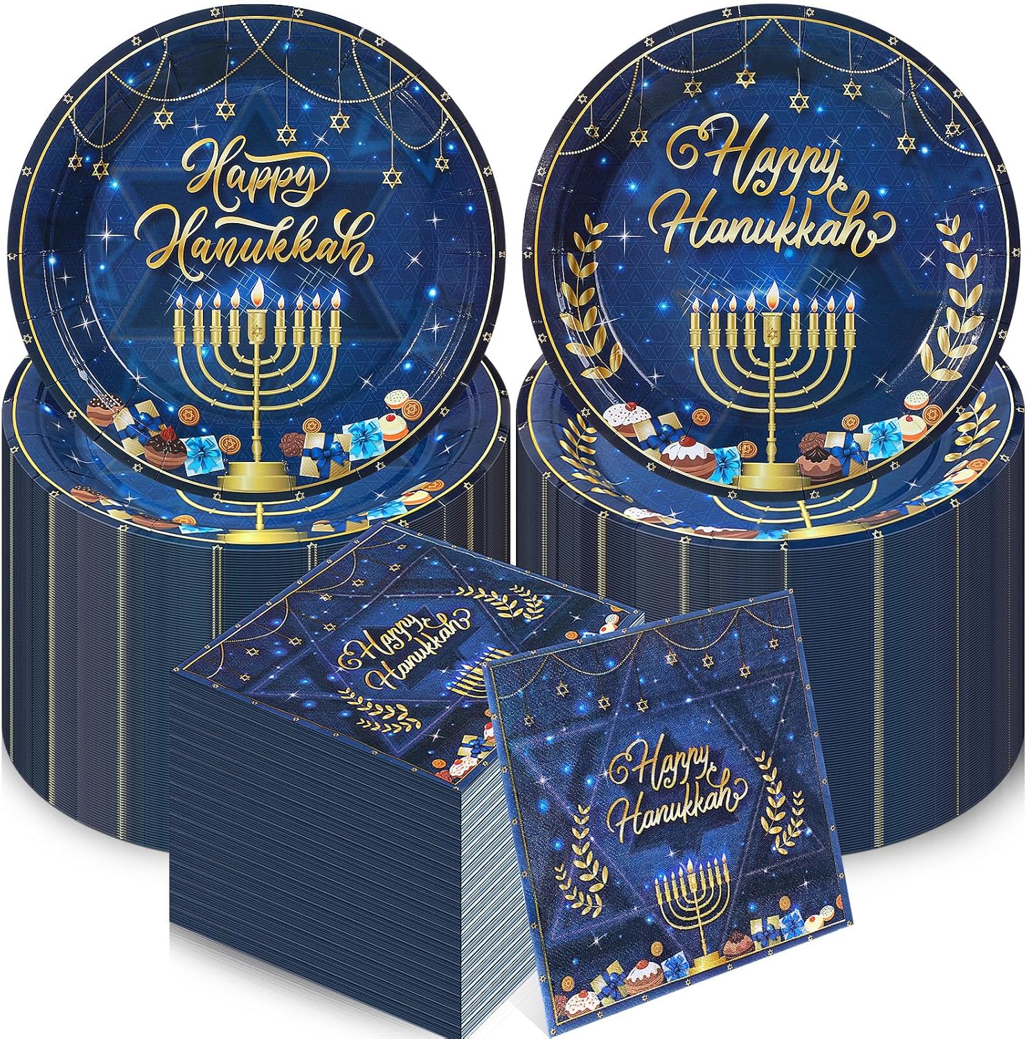 Amazon.com: Teenyyou 120 Pcs Hanukkah Disposable Paper Plates and ...
