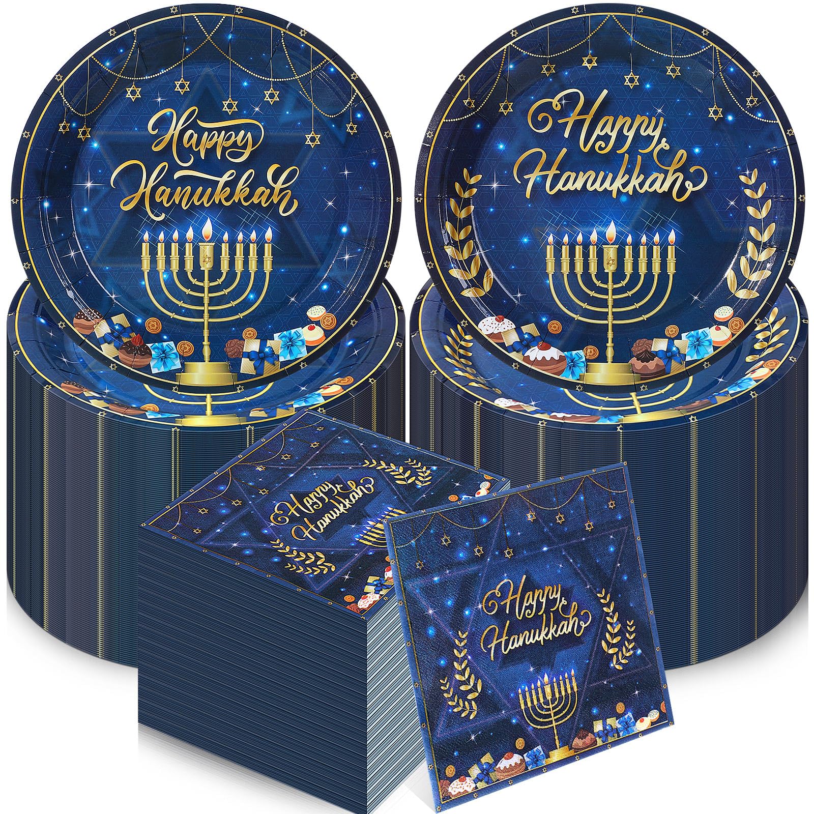 Amazon.com: Teenyyou 120 Pcs Hanukkah Disposable Paper Plates and ...