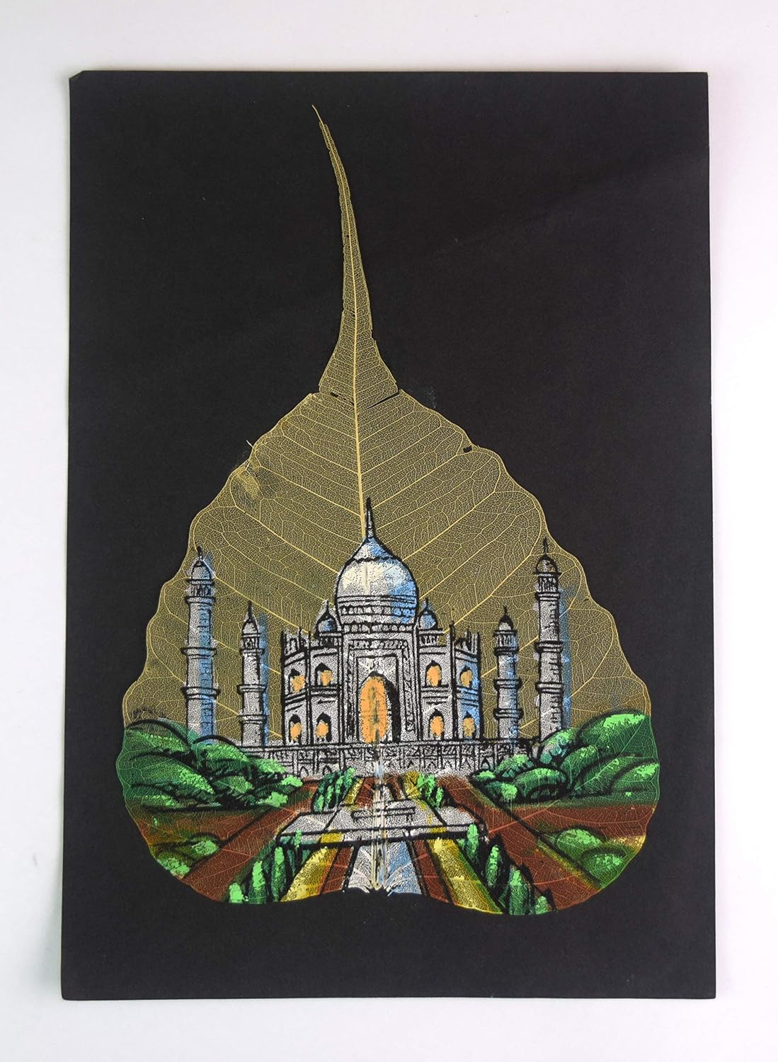 Global Art Beautifully Multi-Colored Taj Mahal Painting On Leaf ...