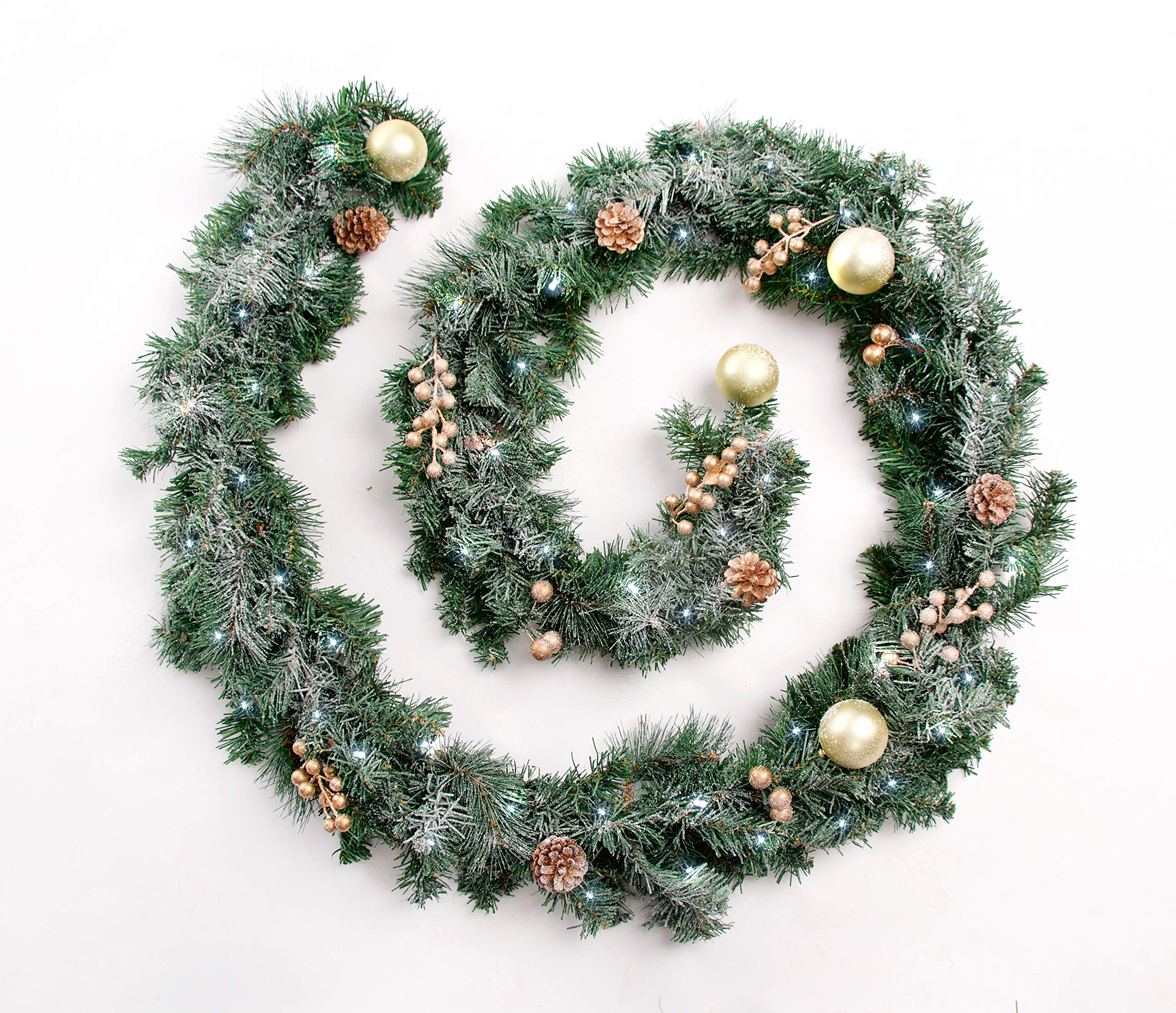 Best Artificial Frosted Cream Gold Decorated Christmas Garland with 80 ...