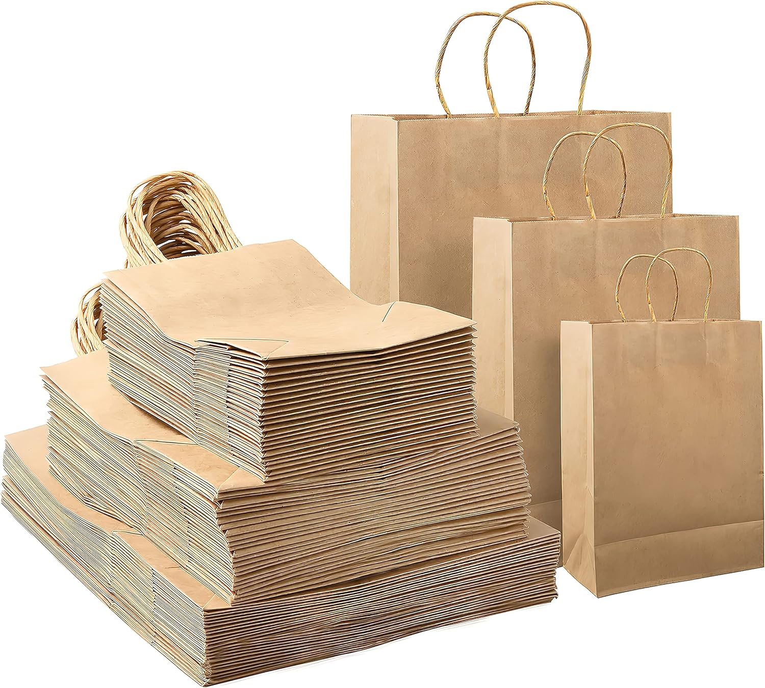 120Pcs Gift Bags, Paper Bags with Handles Bulk Mixed Size, Kraft Paper ...
