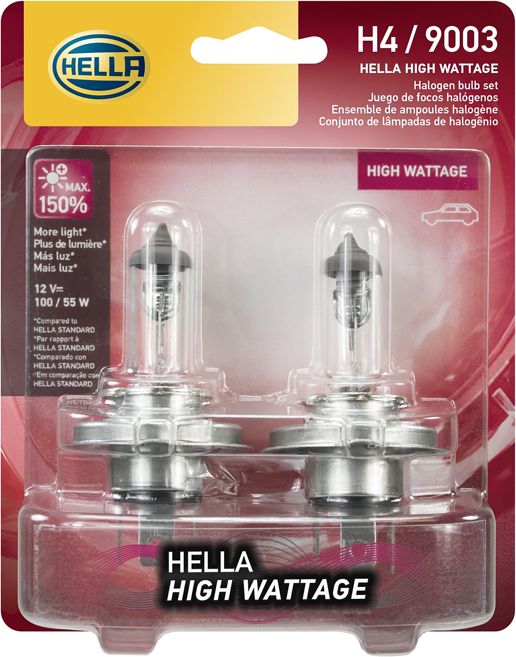 Amazon.com: HELLA H4 100/55WTB High Wattage Bulbs, 12V, 2 Pack : Automotive