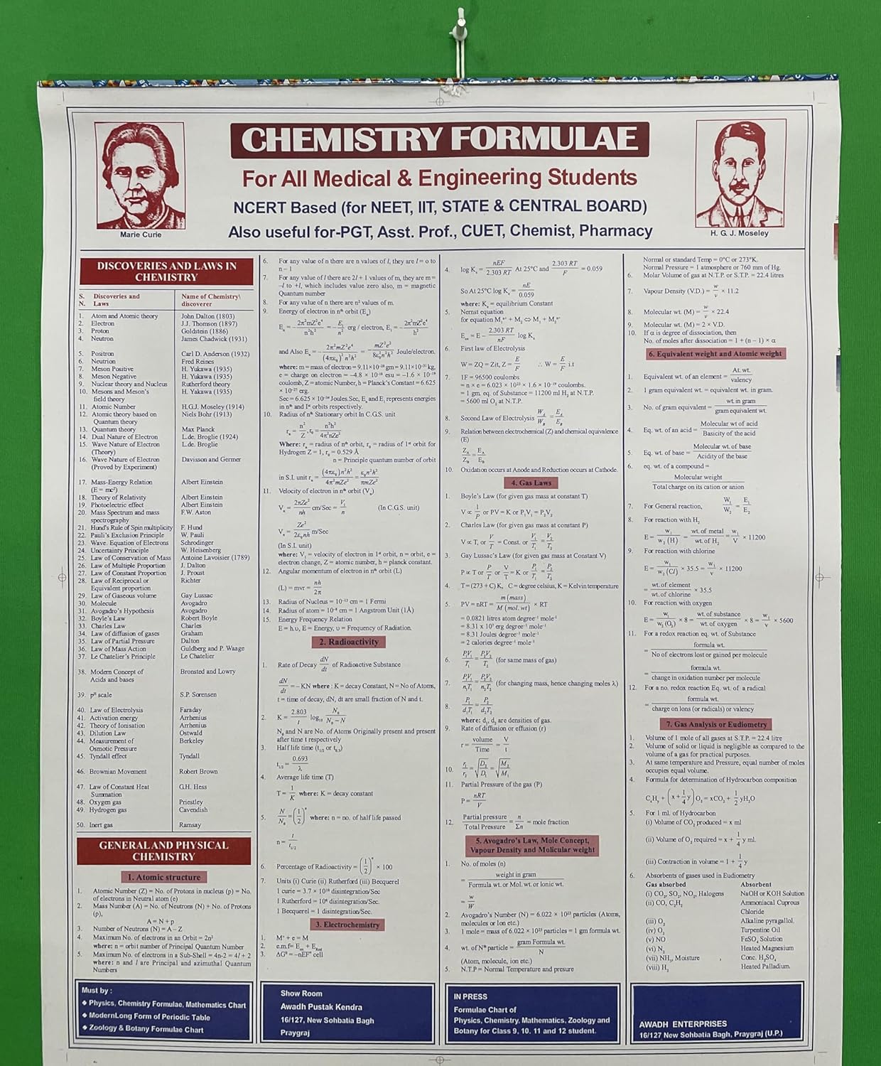 Buy CHEMISTRY FORMULA CHART FOR INTERMEDIATE STUDENTS IN ENGLISH / 23 X ...