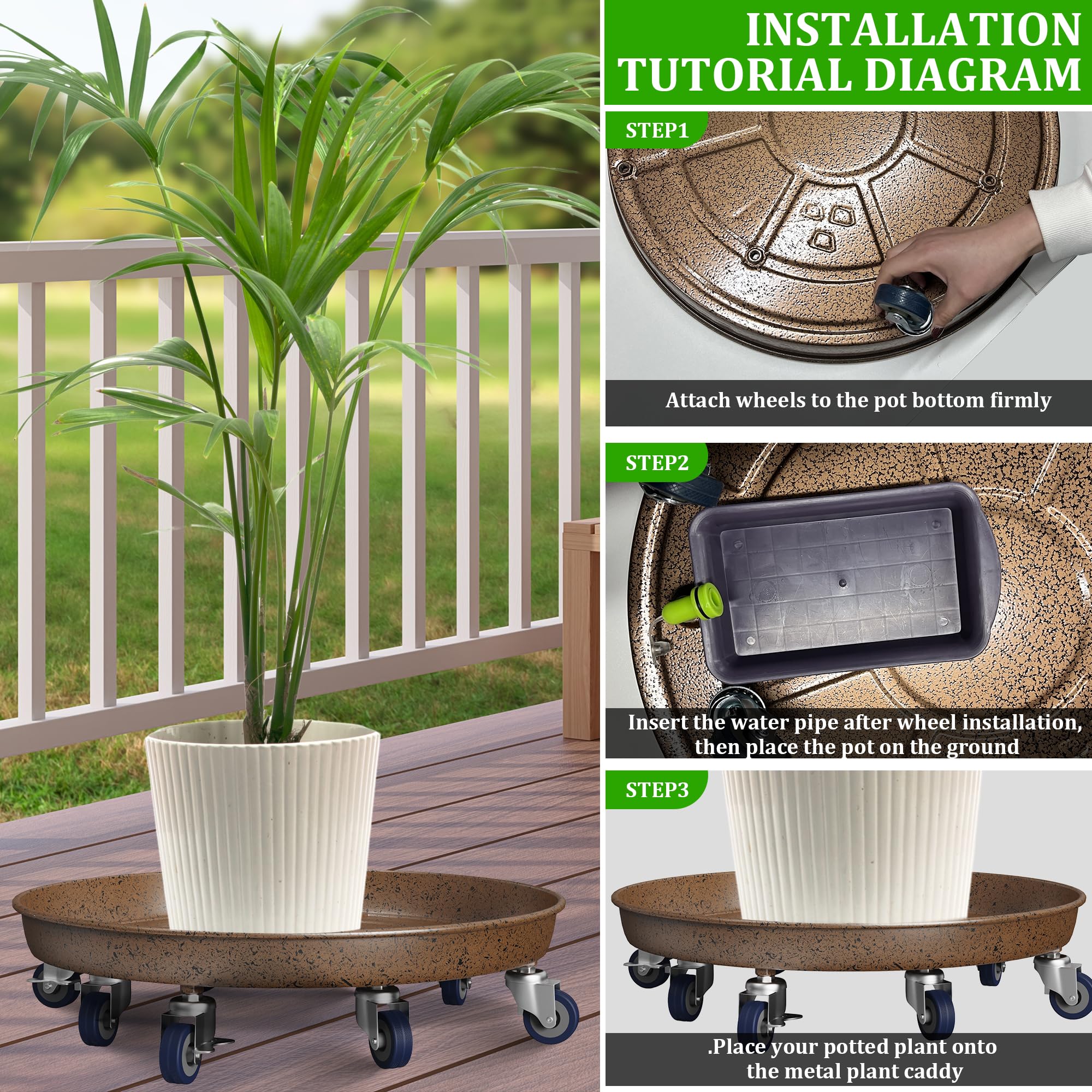 Snapklik.com : Ganggend 20" Metal Plant Caddy, Heavy Duty Planter Pot Mover