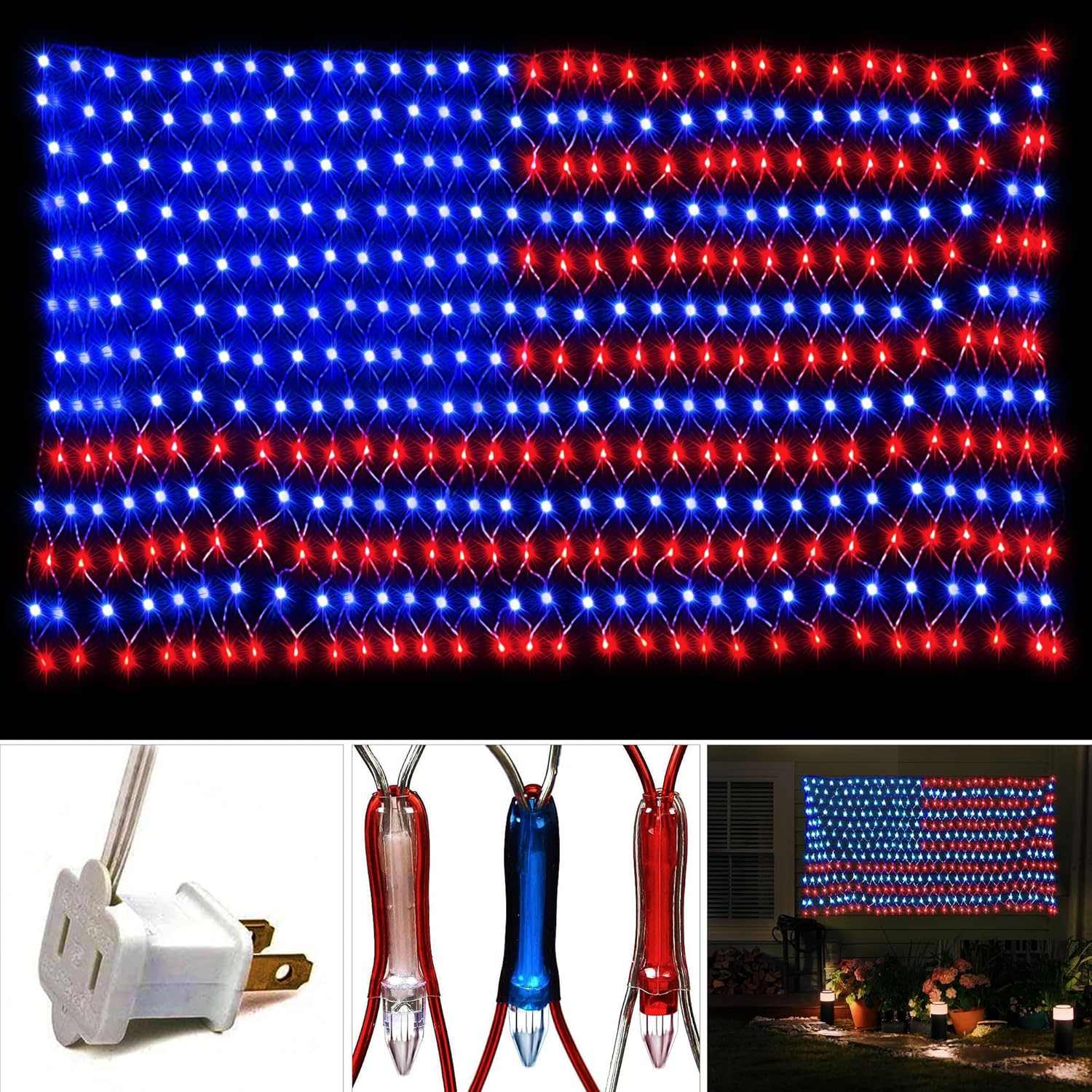 American Flag Lights, Waterproof LED US Flag Net Light, Outdoor ...