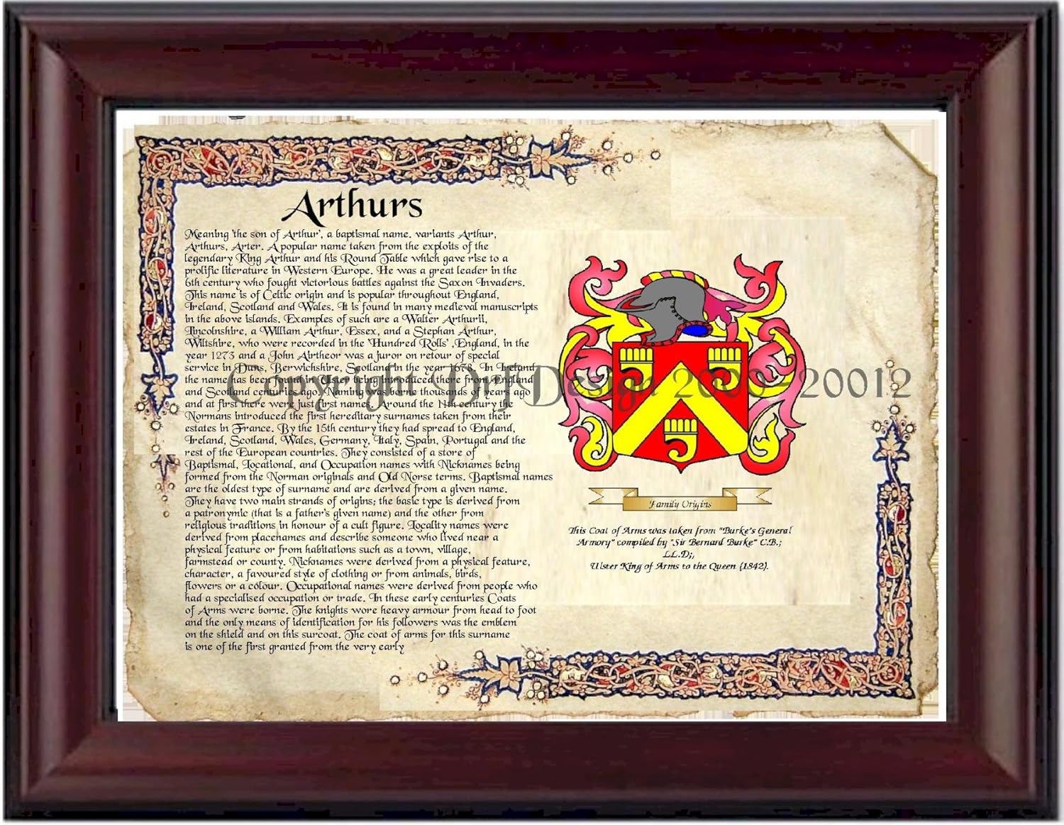 Amazon.com: Arthurs Coat of Arms/ Family History 11" x 13 " Wood Framed ...