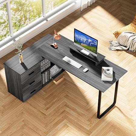 Amazon.com: Anbuy L-Shaped Large Computer Desk with Monitor Stand ...