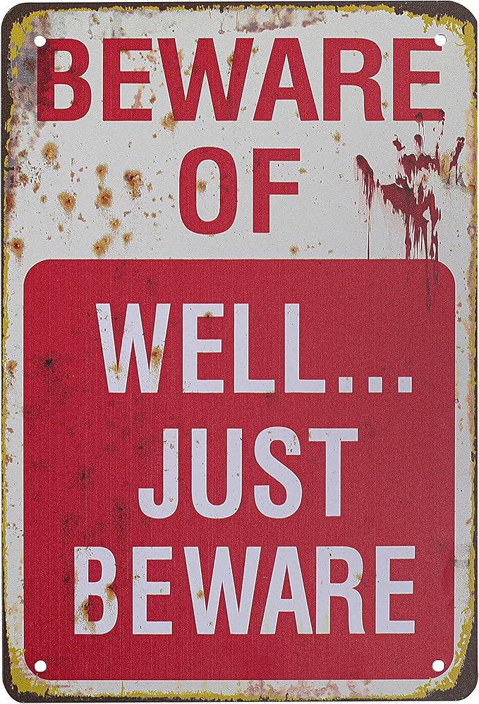 Amazon.com : Halloween Metal Signs, Beware of Well Just Beware Metal ...