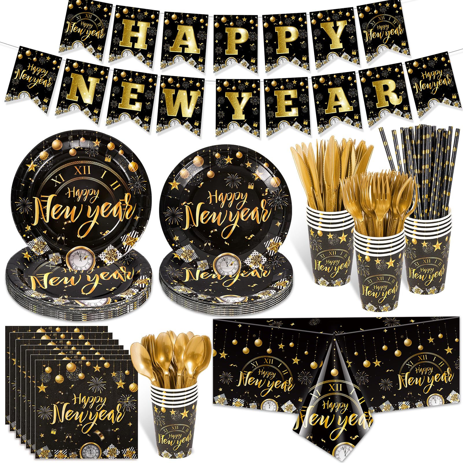 Amazon.com: HOWAF 162 Pcs New Years Eve Party Supplies Dinnerware Set ...