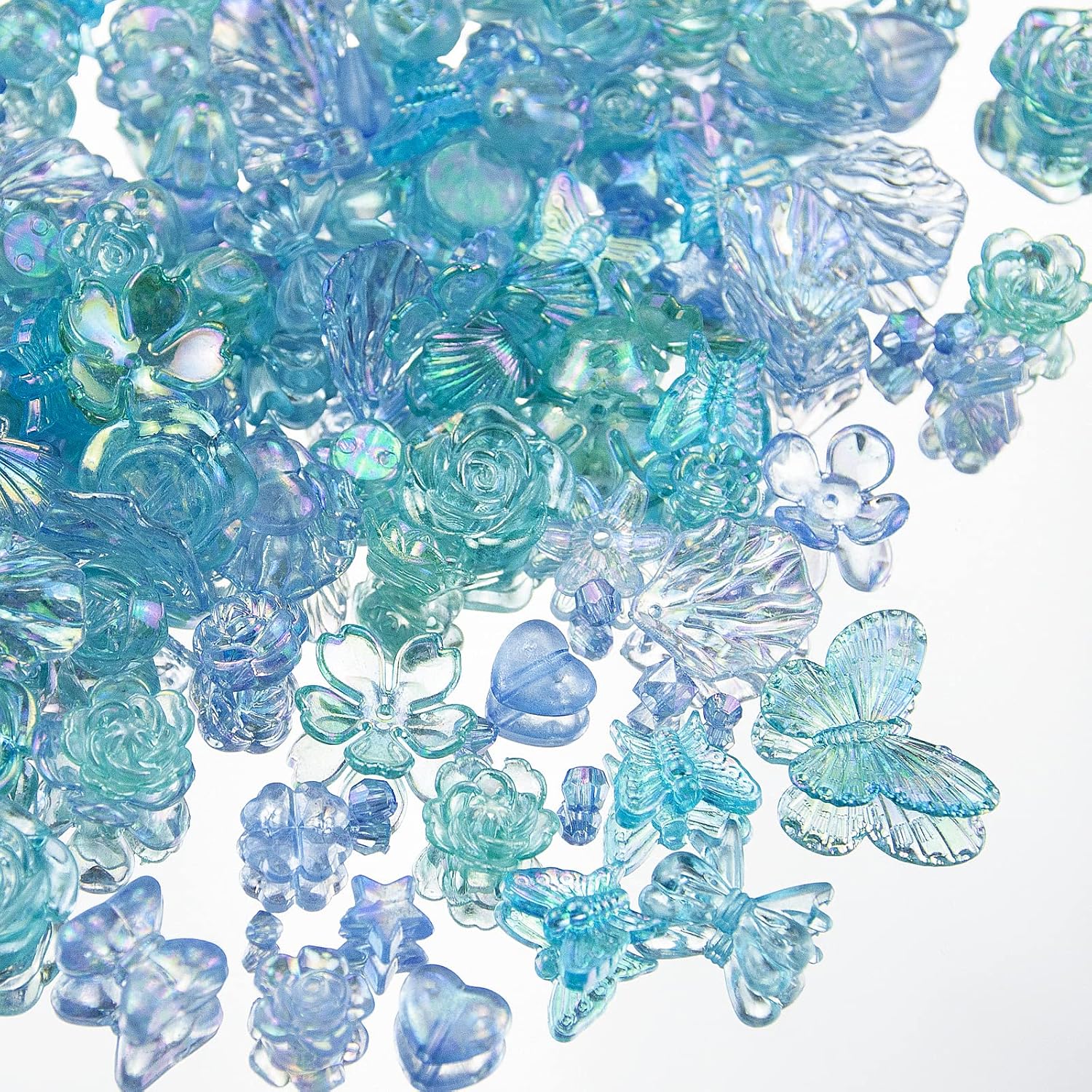 Amazon.com: 120Pcs Blue Assorted Beads Acrylic Flower Butterfly Bows ...