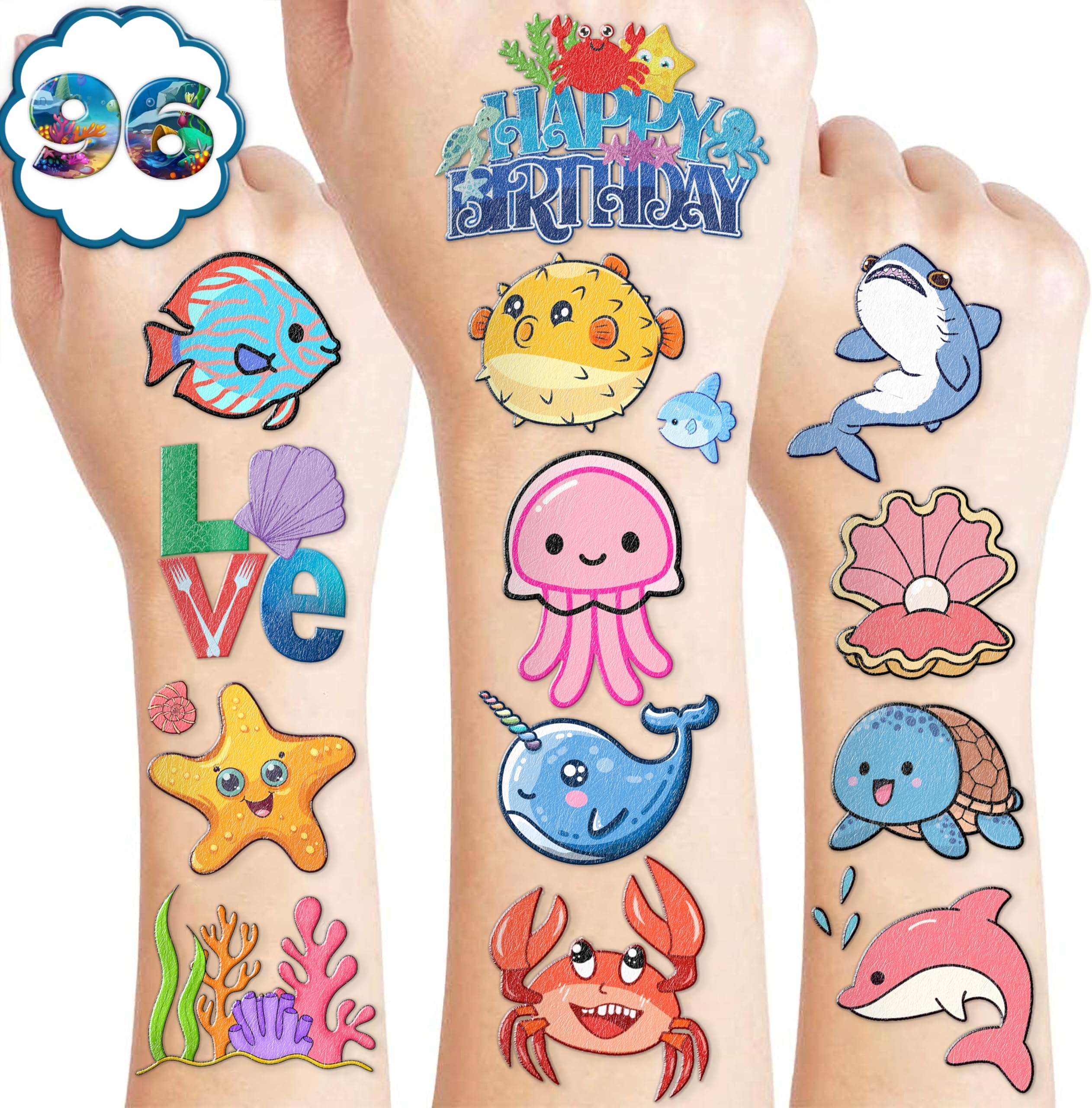 Amazon.com : Under The Sea Temporary Tattoos 10 Sheets 110 PCS Ocean ...