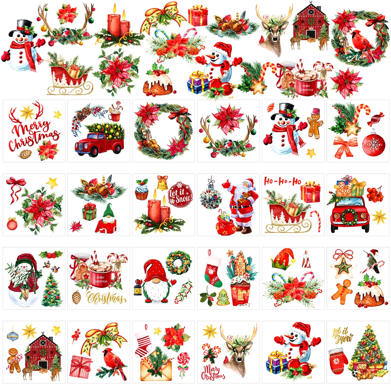 86 Pcs/ 24 Sheets Christmas Rub on Transfers Classic Santa Claus ...