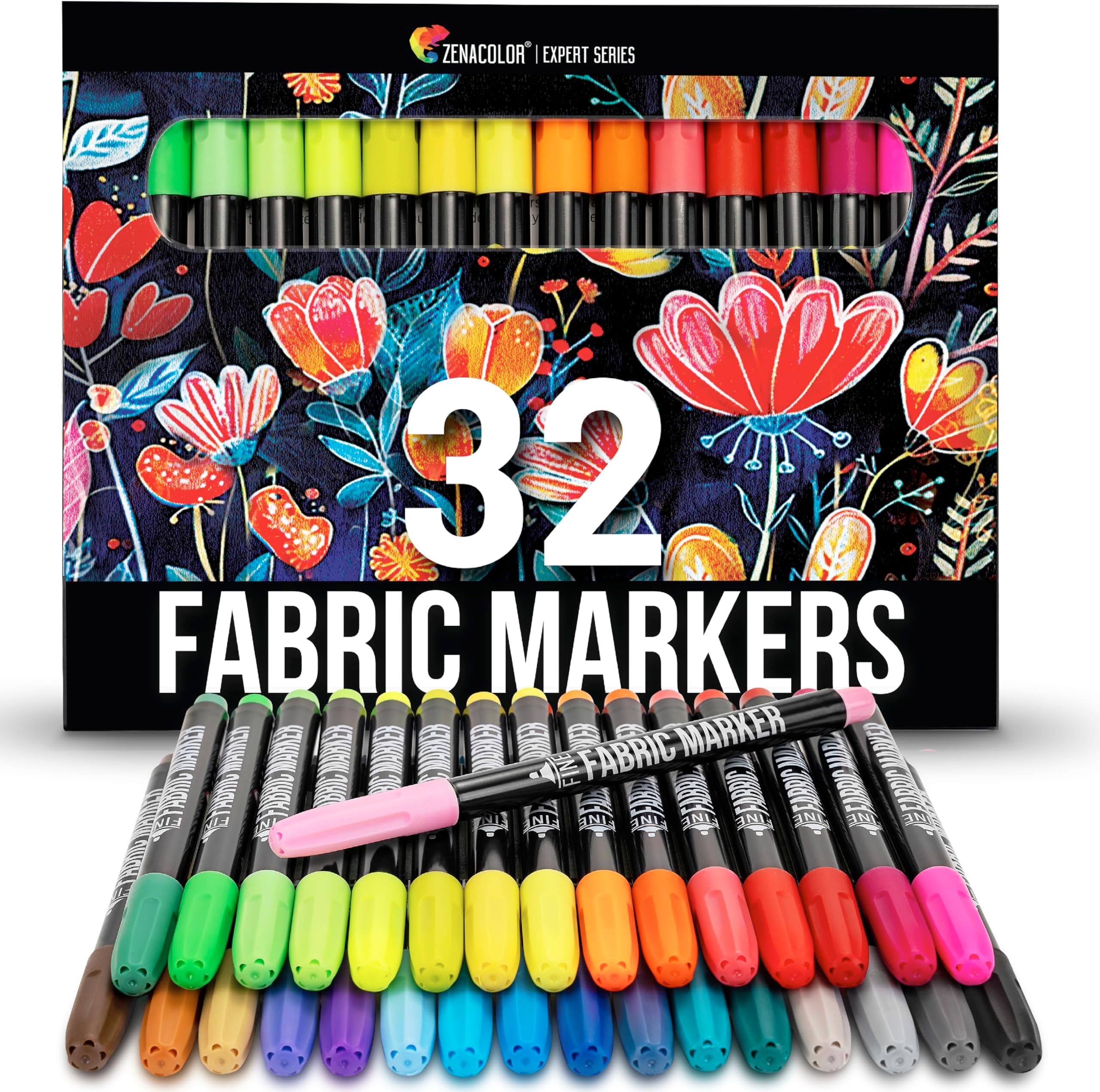 Zenacolor 32 Fabric Markers Pens - Non Toxic, Indelible and Permanent ...