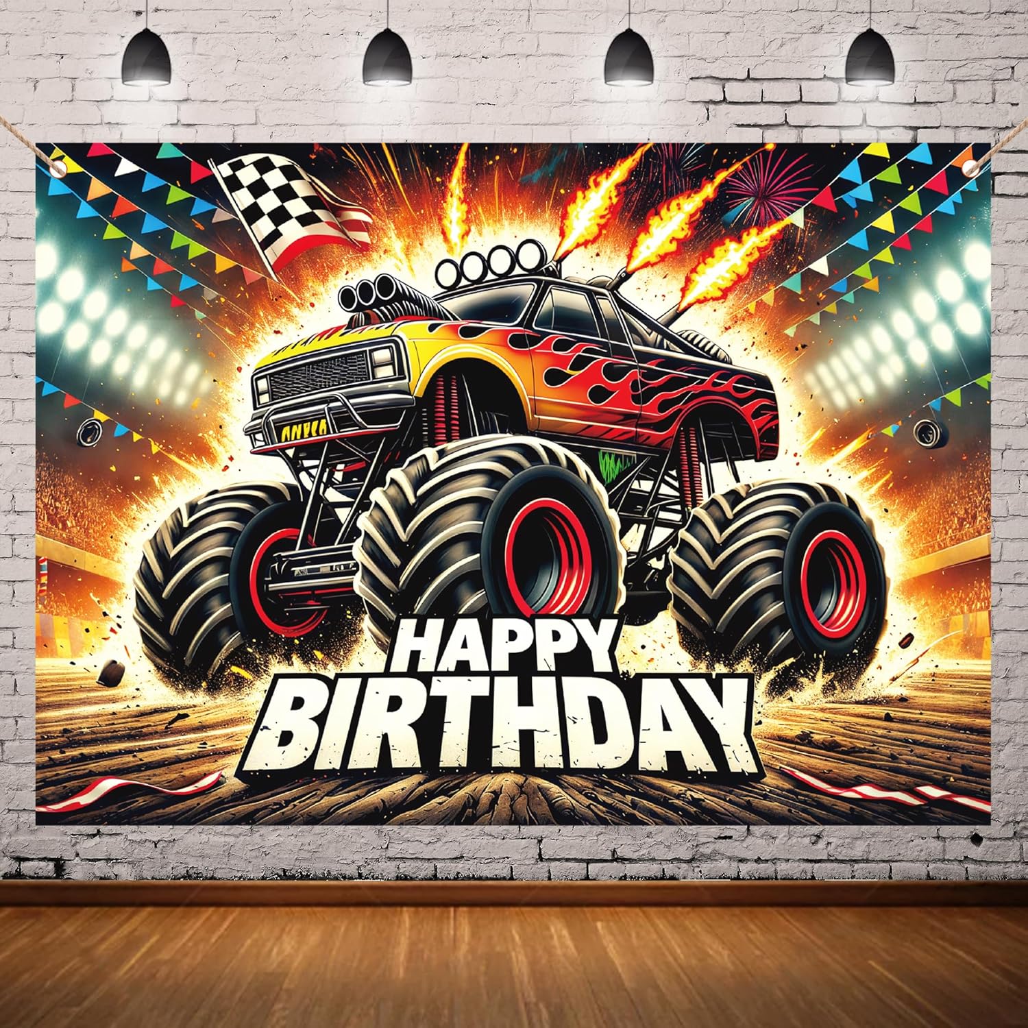 Amazon.com : Monster Truck Backdrop 7 × 5 ft for Truck Themed Party ...