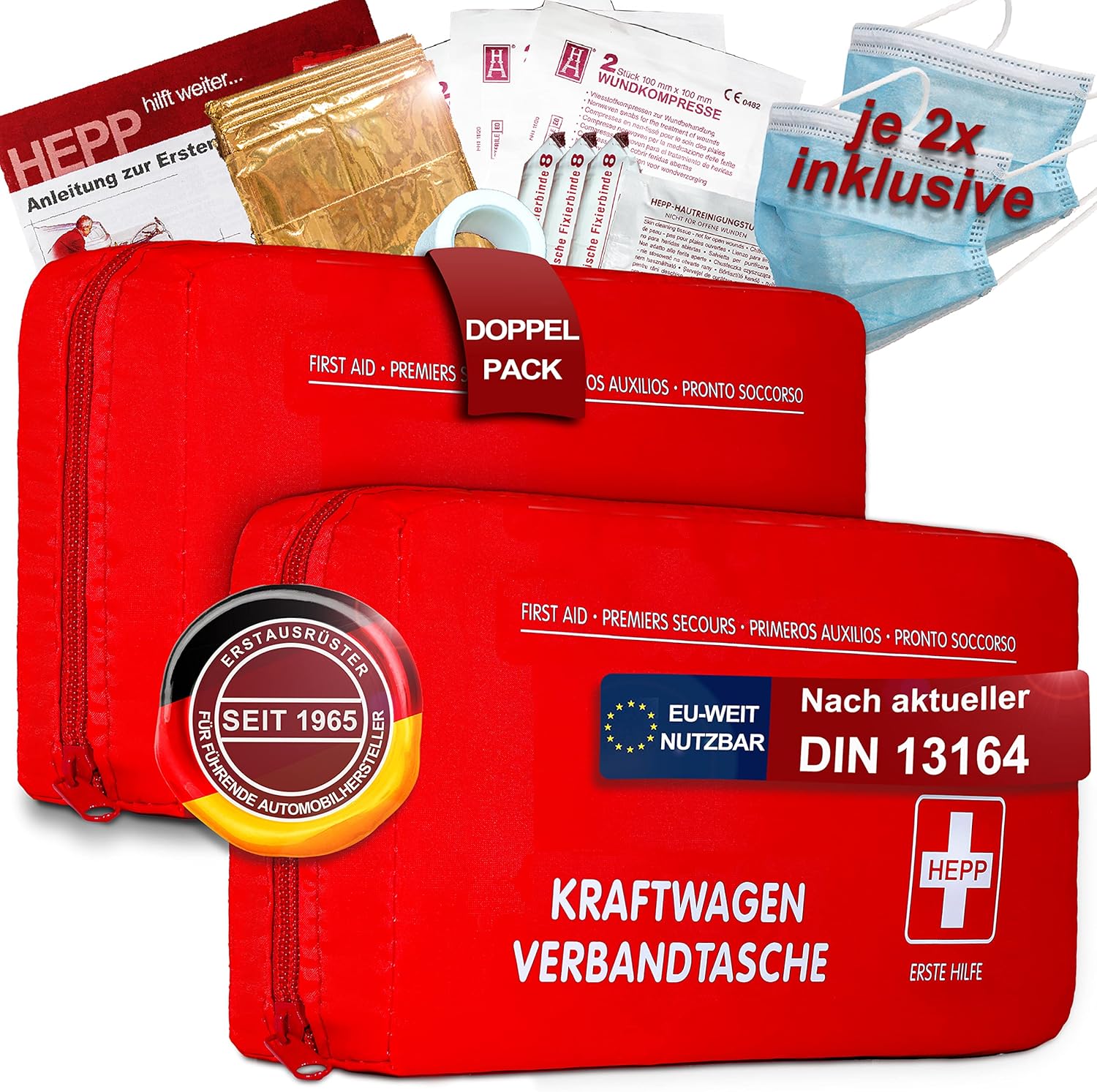 2x Hans Hepp® Verbandskasten Auto nach aktueller DIN 13164 inkl. je 2x ...