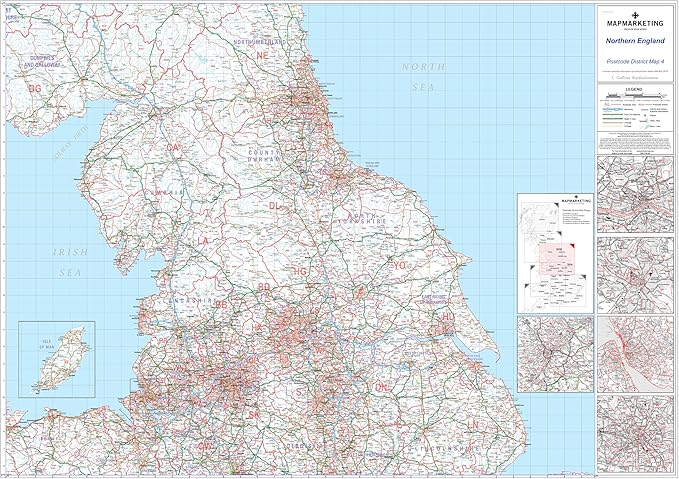 Laminated District Postcode Map 4 Of Northern England (Newcastle-upon ...